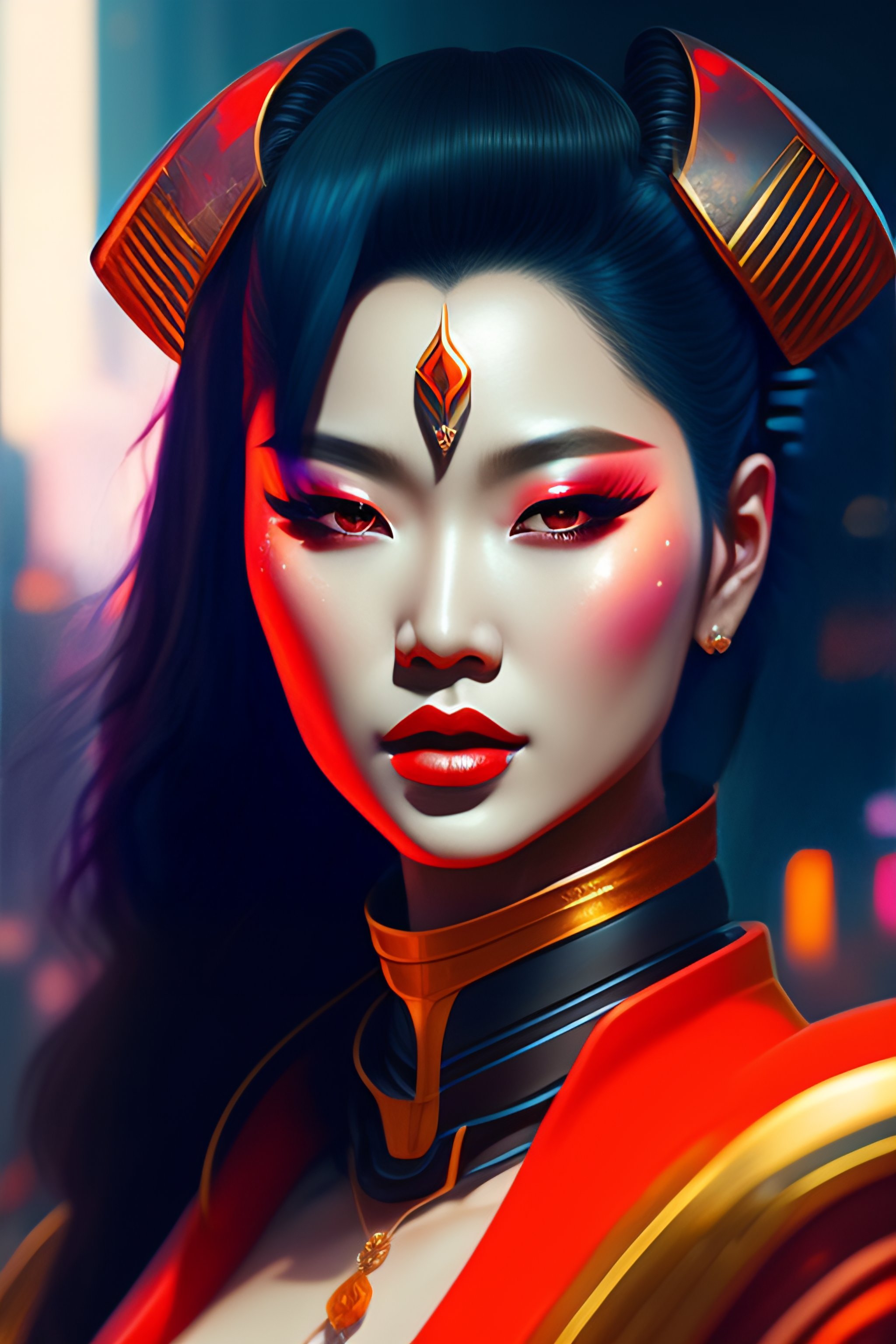 Lexica - Cyberpunk geisha android robot portrait painting, medium shot ...