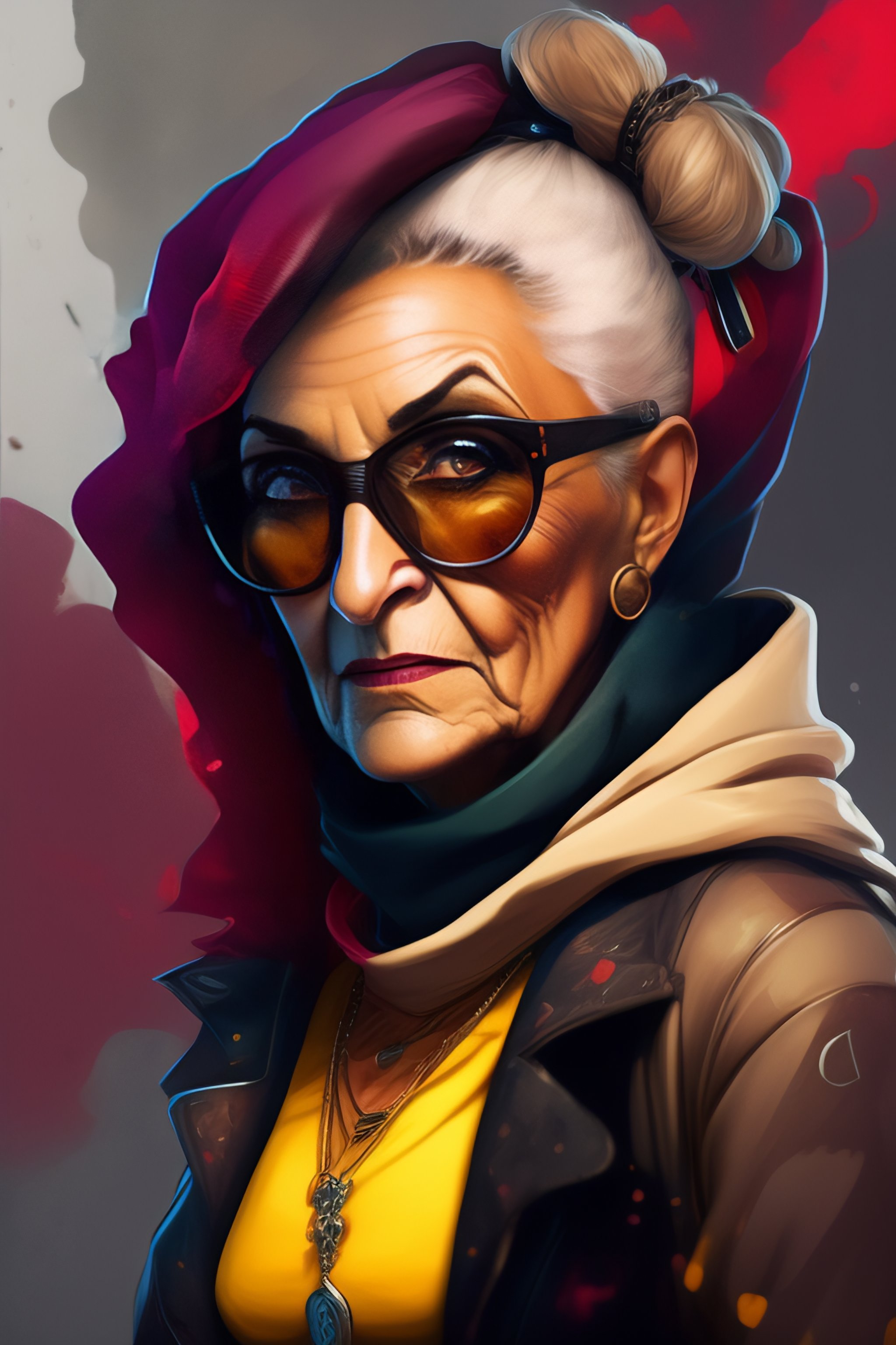 Lexica - Old woman badass Shaddy Safadi , cartoon, in style of ...