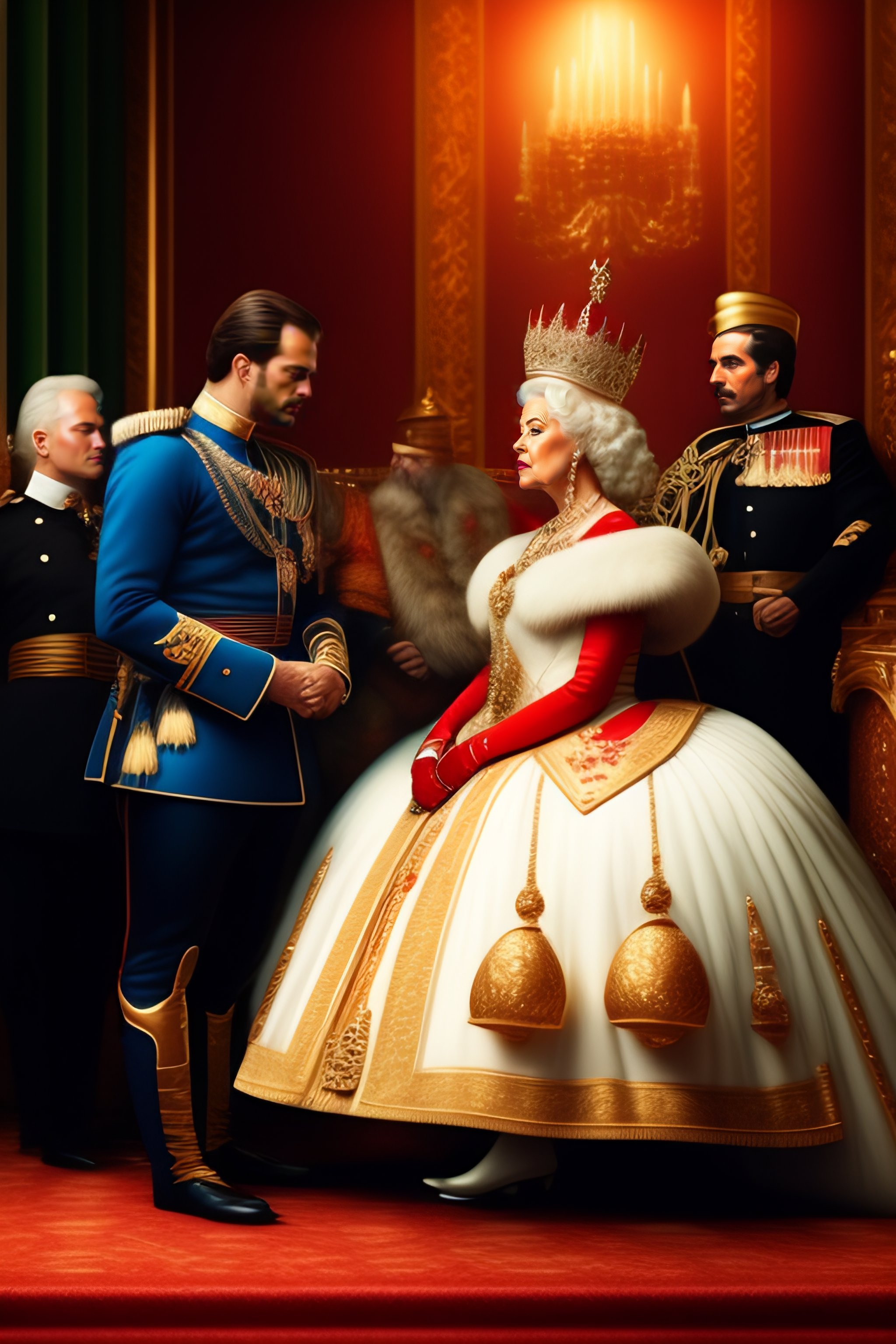 Lexica - Rich queen, party, 10 men in as servant , servant for queen ...