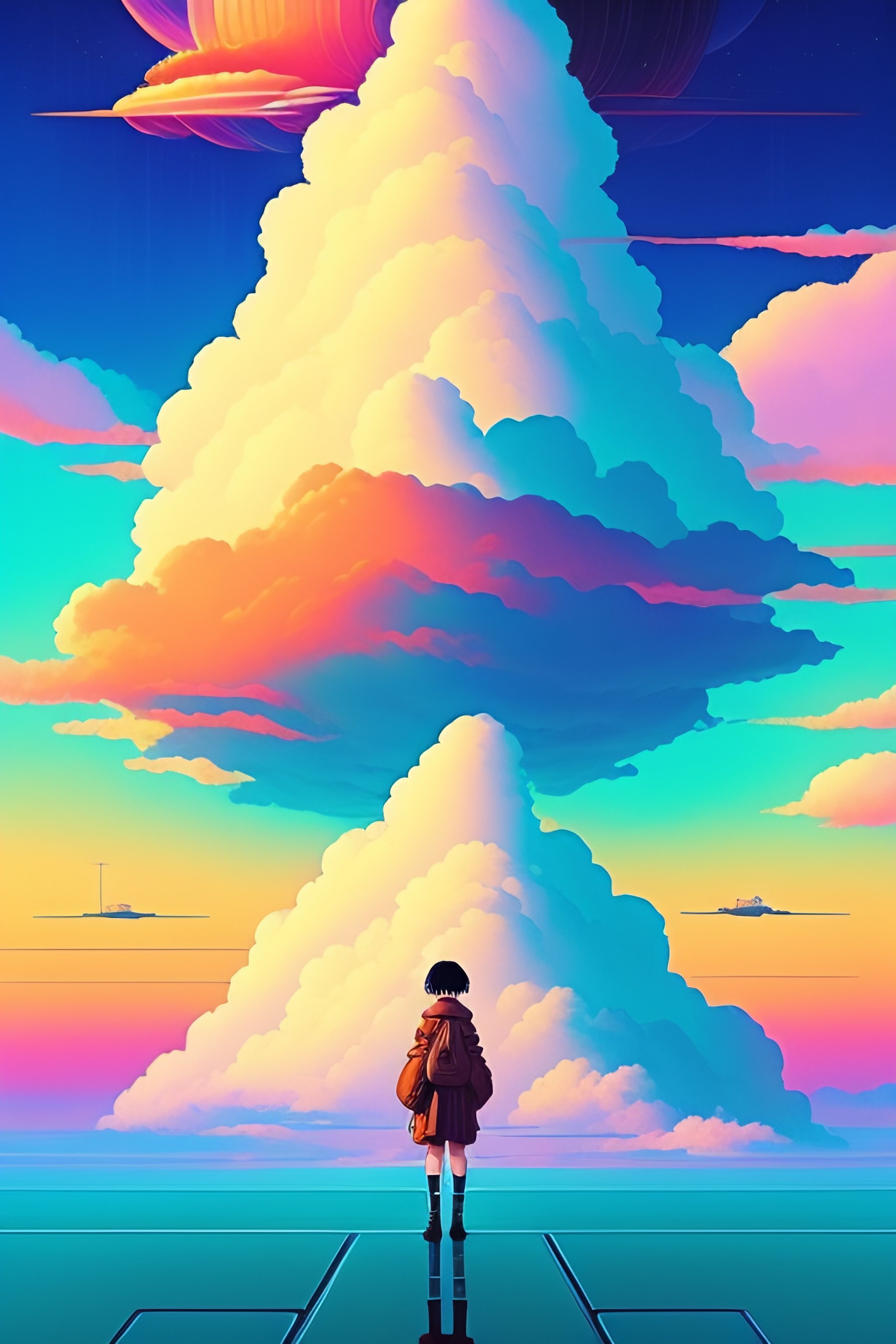 Lexica - A cloud-filled movie poster of an endless path across a ...