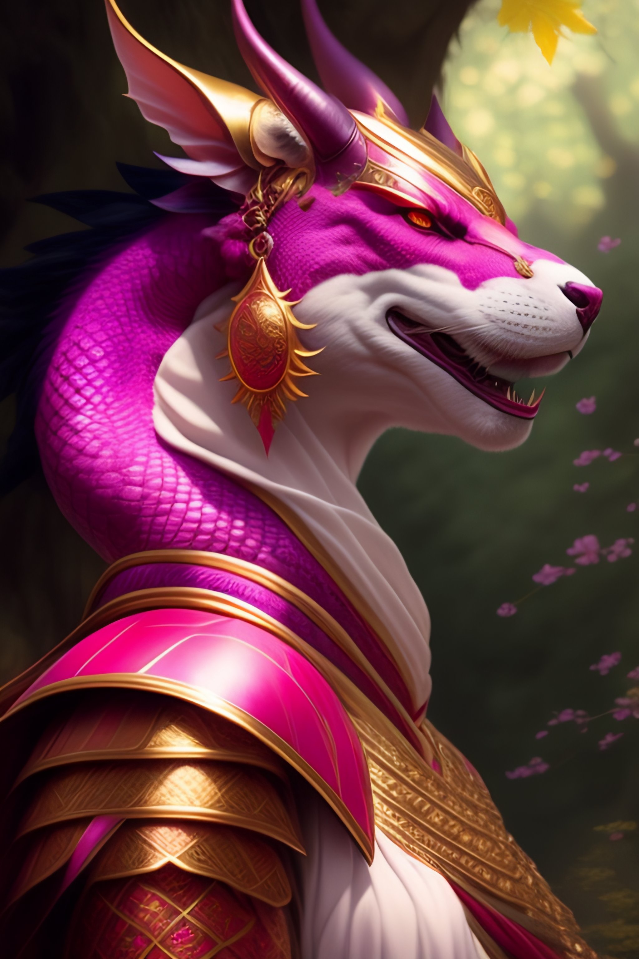 Lexica - Anthropomorphic pink dragon dressed as a samurai, soft ...