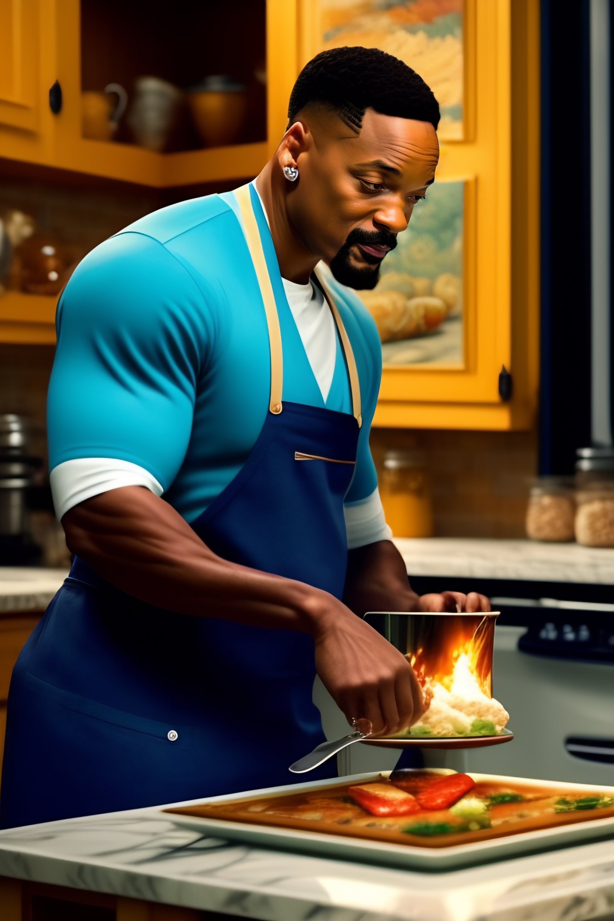 Lexica - A picture of Will Smith cooking as Van Gogh style