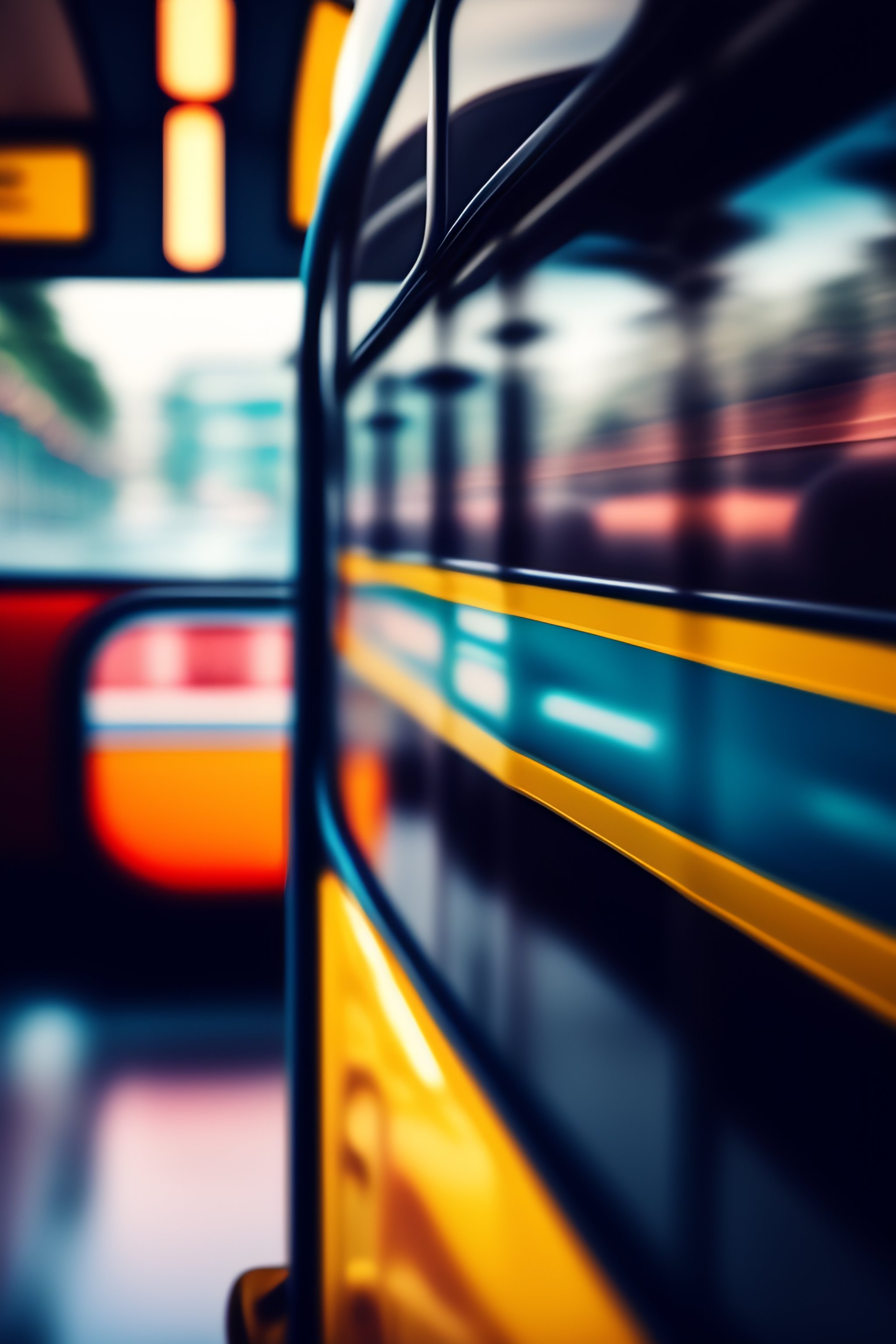 Lexica - Bus in city street, inside view ,motion blur, front view, 3rd ...