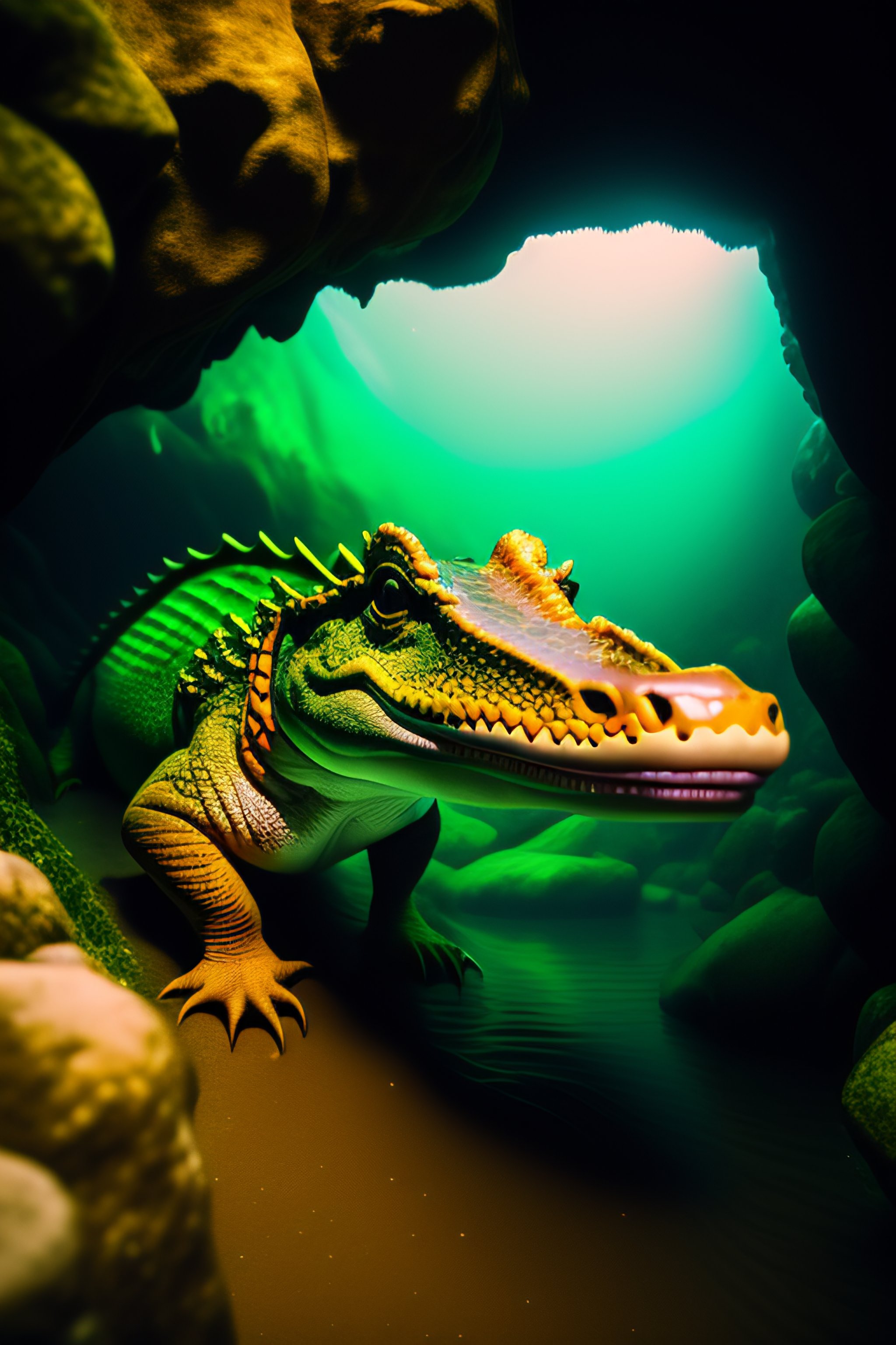 Lexica - Fierce alligator inside a cave, lomography style