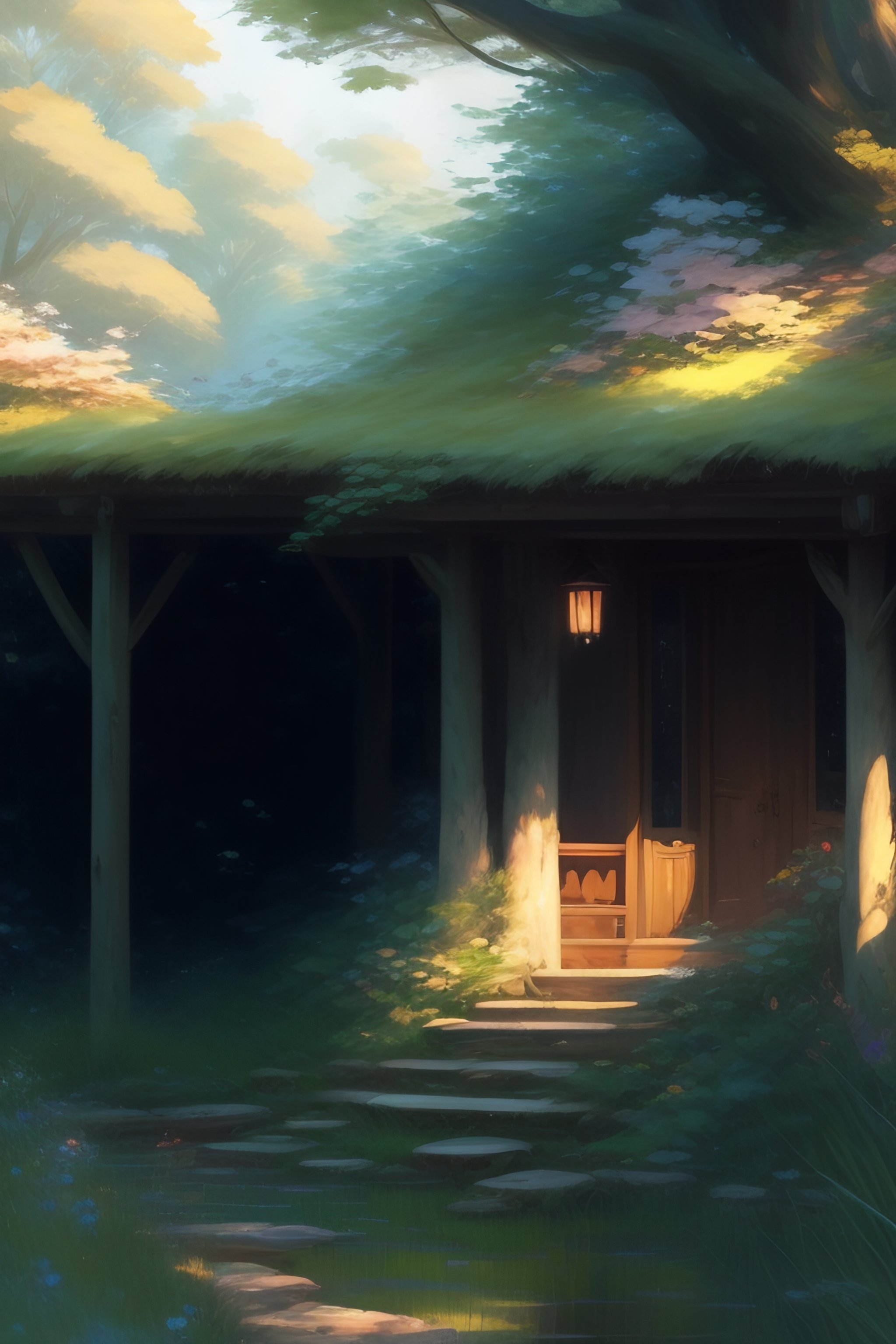 Lexica - Old veranda in the thickets, anime, strong impressionistic ...