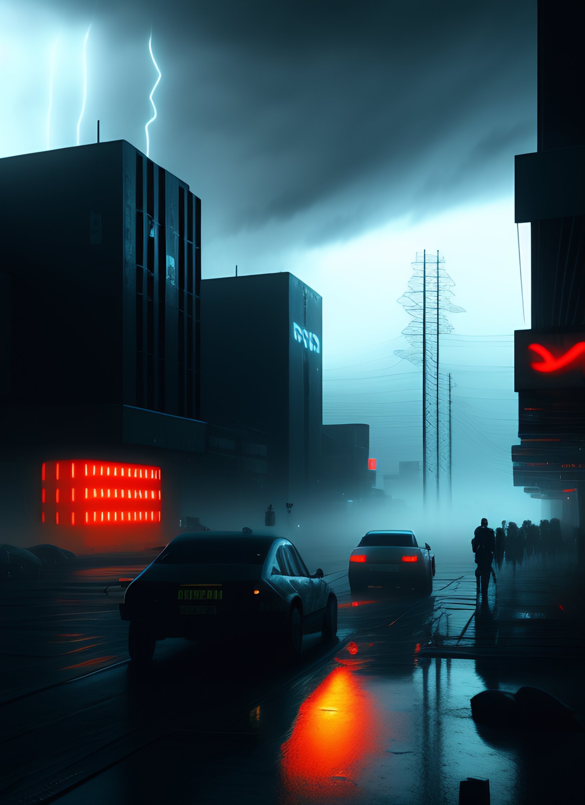 Lexica - Electric storm, cyber punk, destroyed city, dystopian, red ...