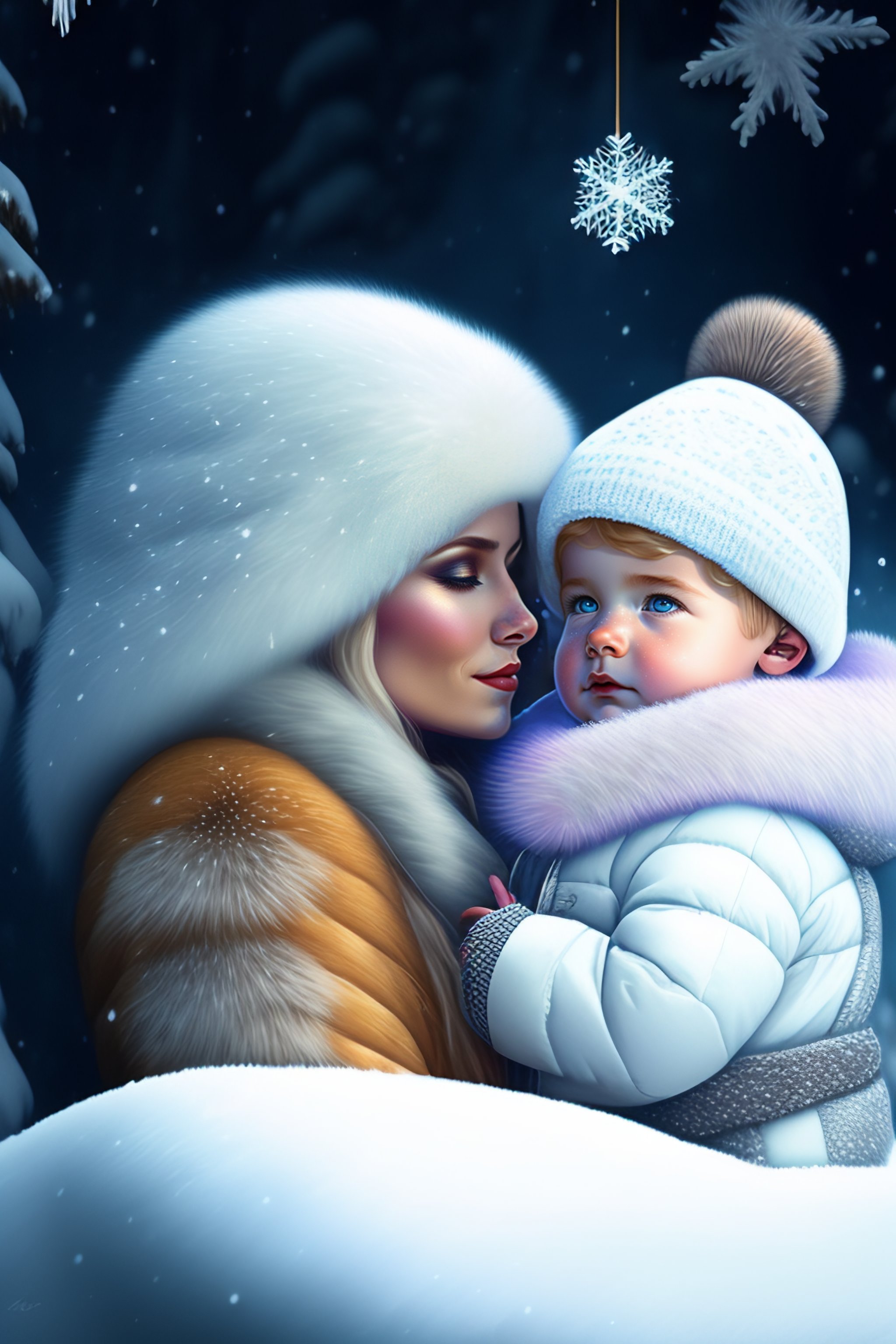 Lexica - Snow queen and smal little boy in the embrace of the arms fox ...