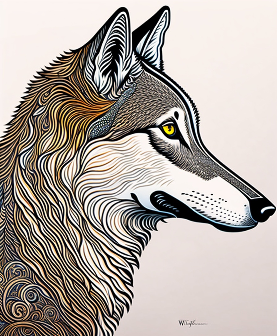 Lexica - Wolf , line drawing , clean crisp lines , coloring book style ...