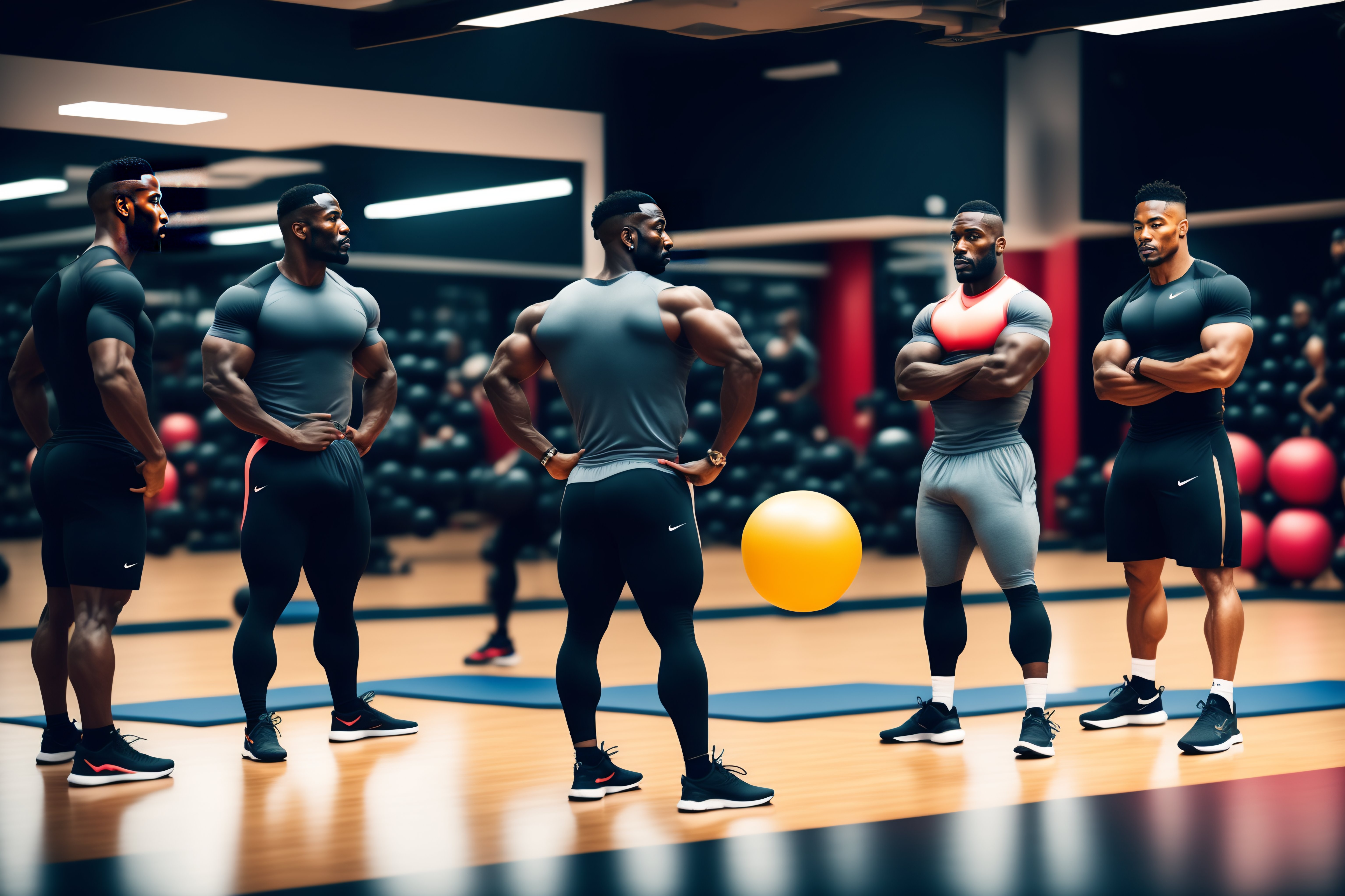 Lexica - Physically fit men in their 40s, multi ethnic, standing around ...