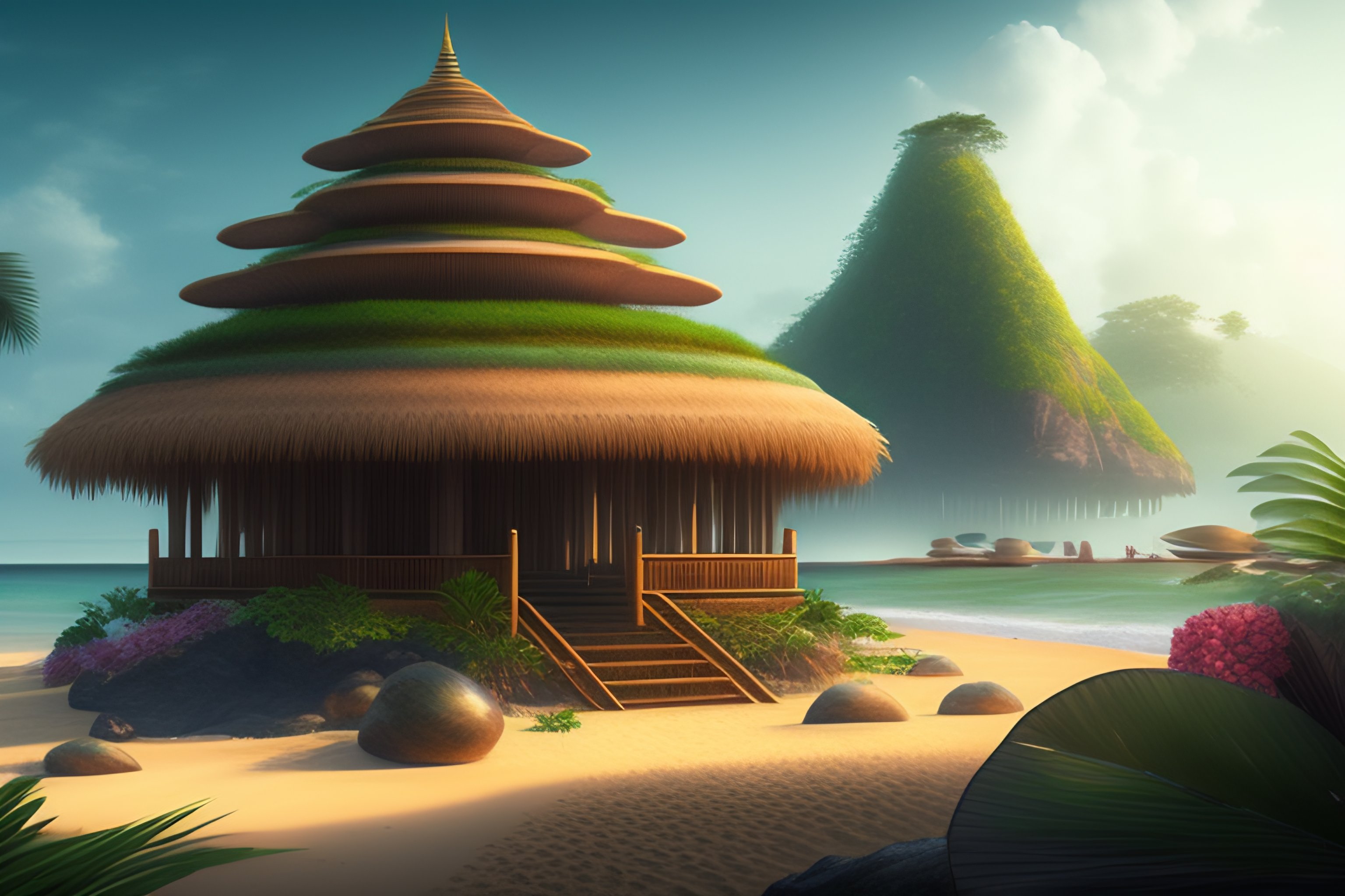 Lexica - Giant hut bamboo temple on tropical island beach yucca giant ...