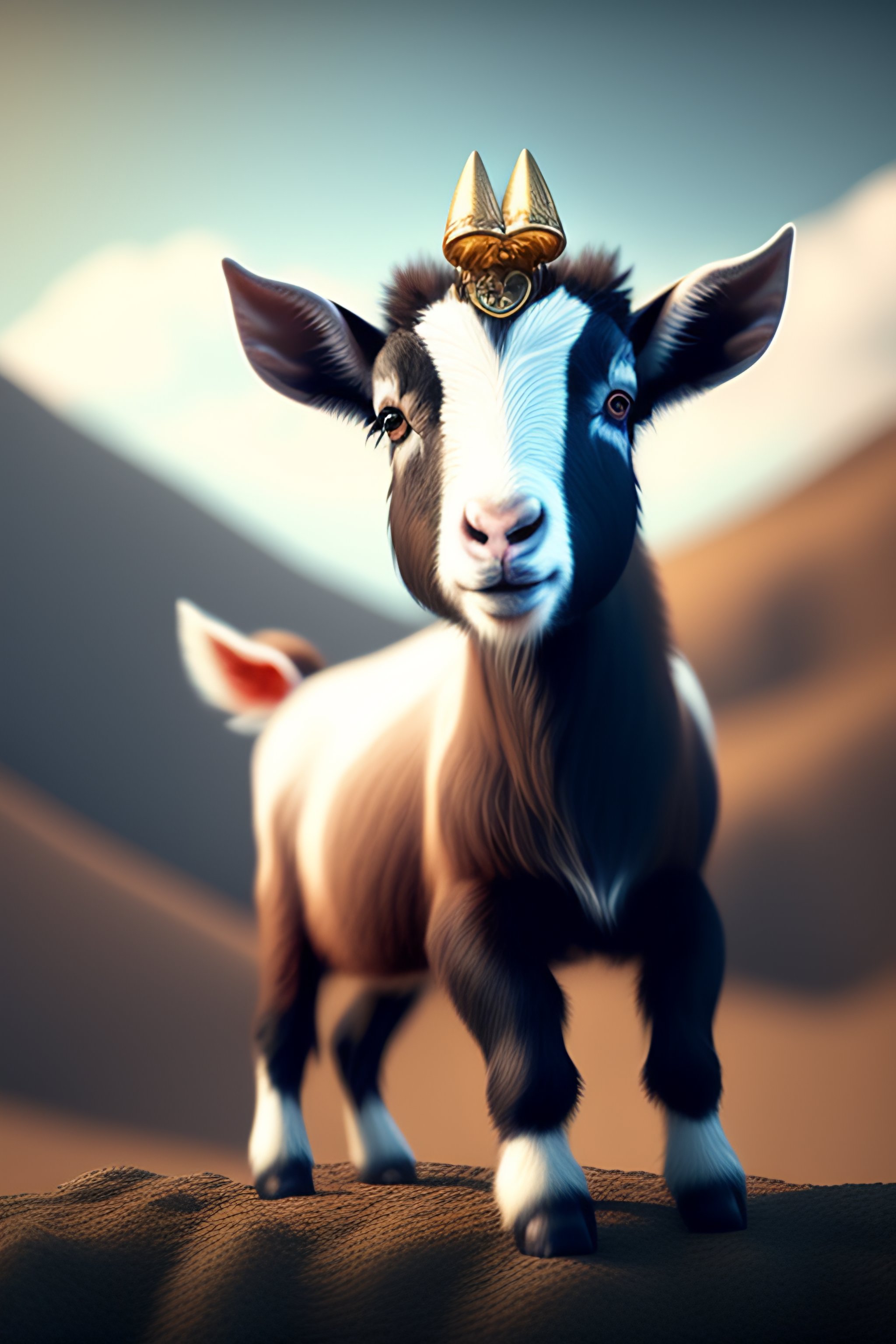 Lexica - A very cute tiny goat facing and very close is watching a ...