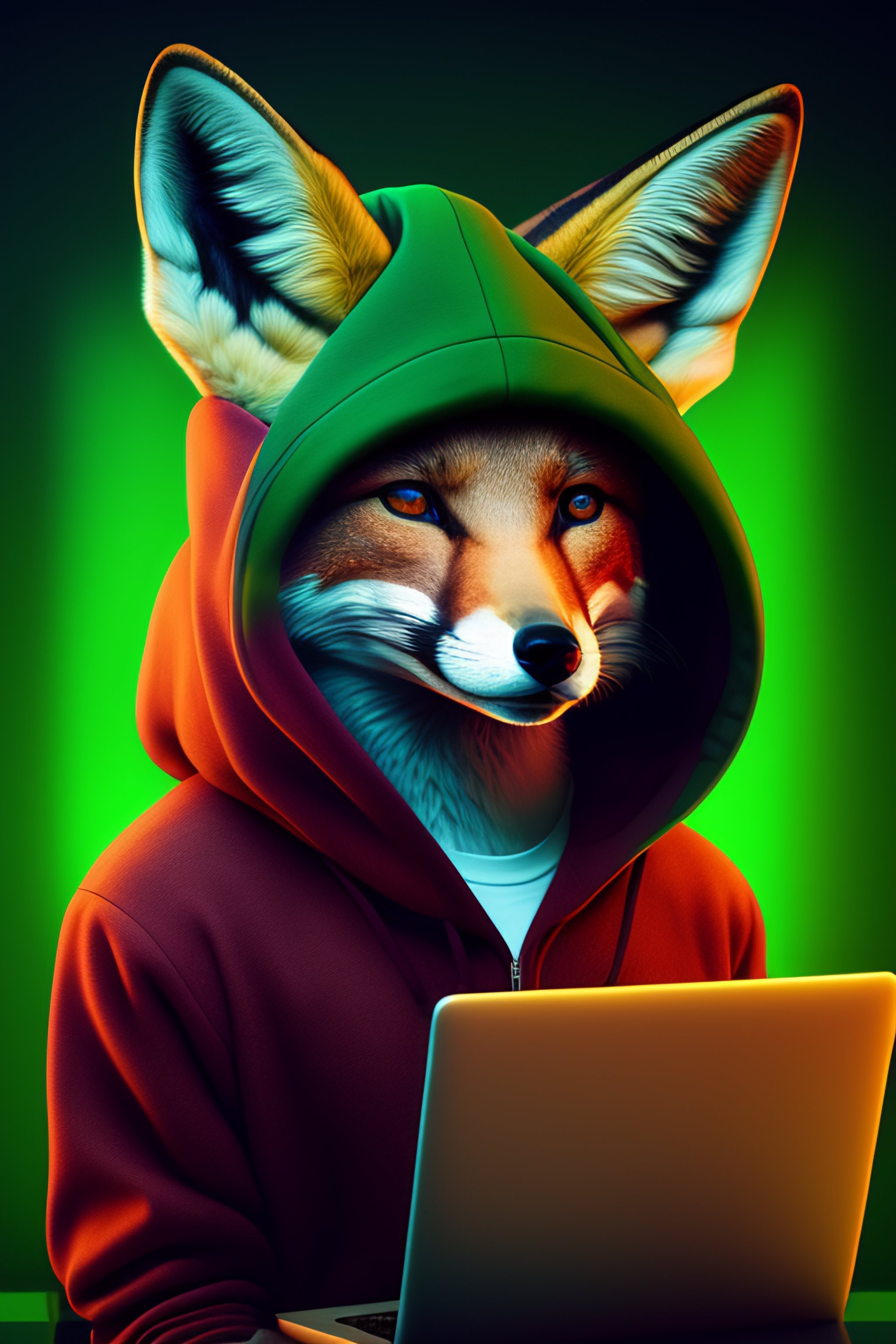 Lexica - Picture of an anthropomorphic fox in a hoodie, at a computer ...