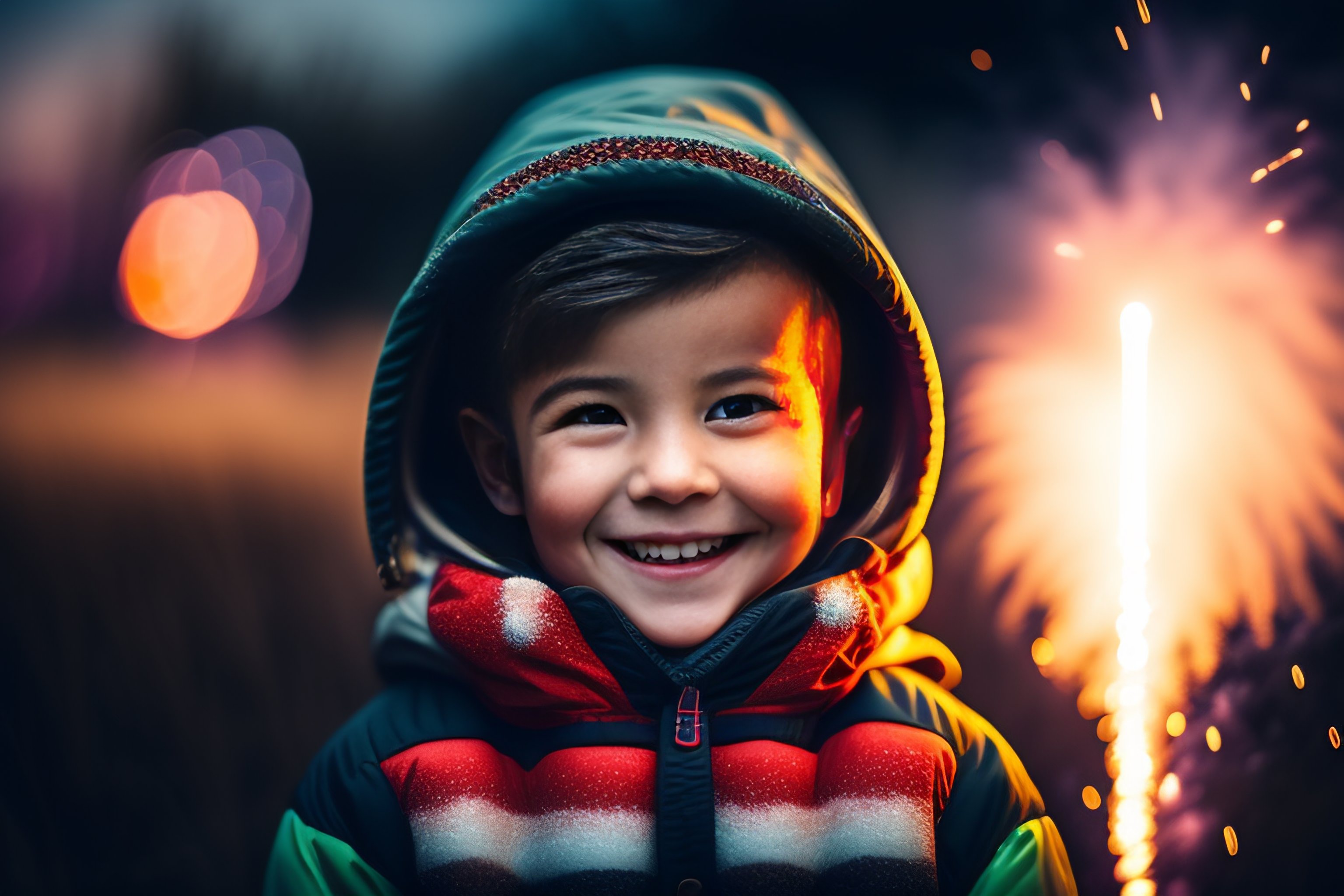 Lexica - A smiling child with a firework in the background