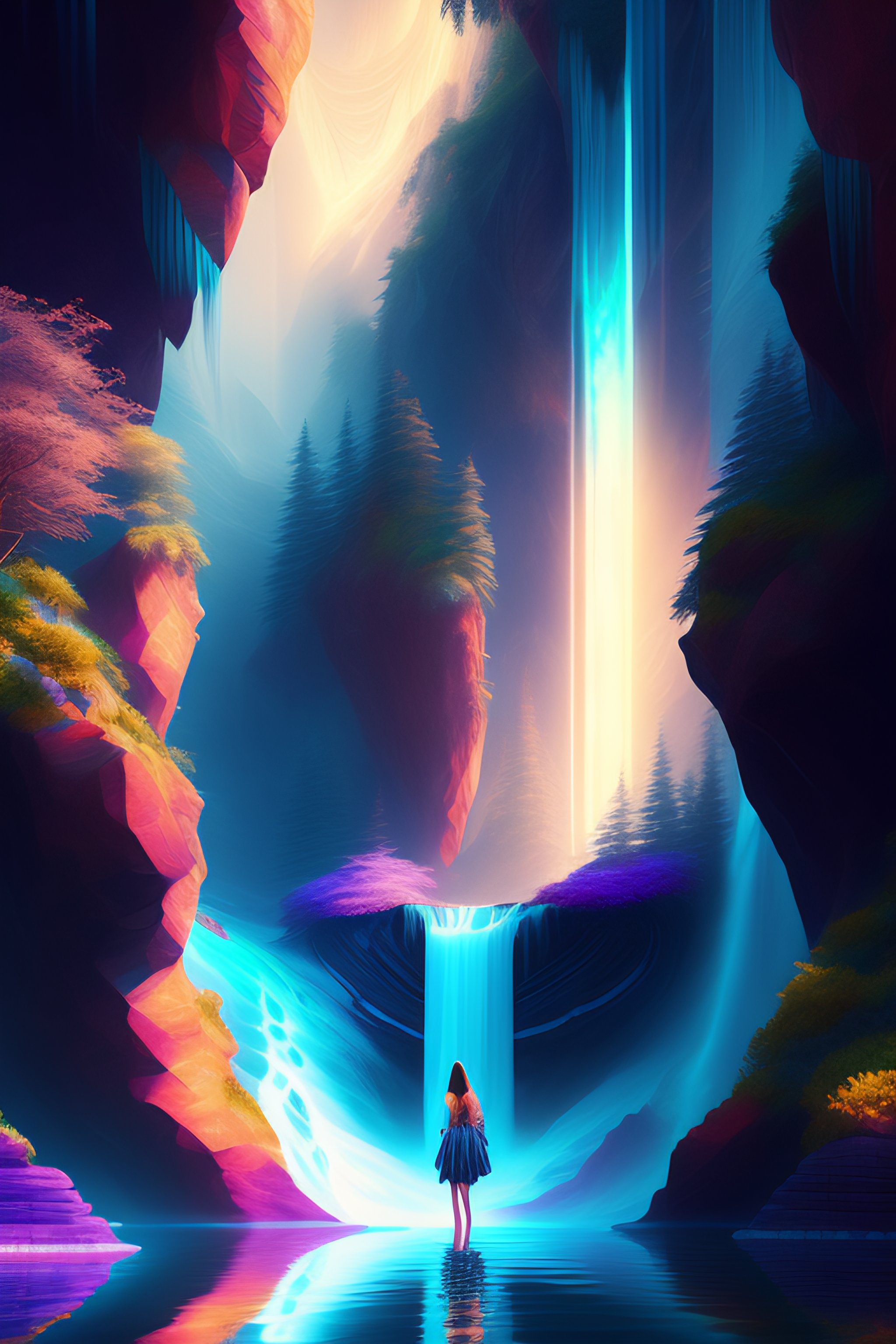 Lexica - A woman fullbody the waterfalls, centered,, Fractals made of ...