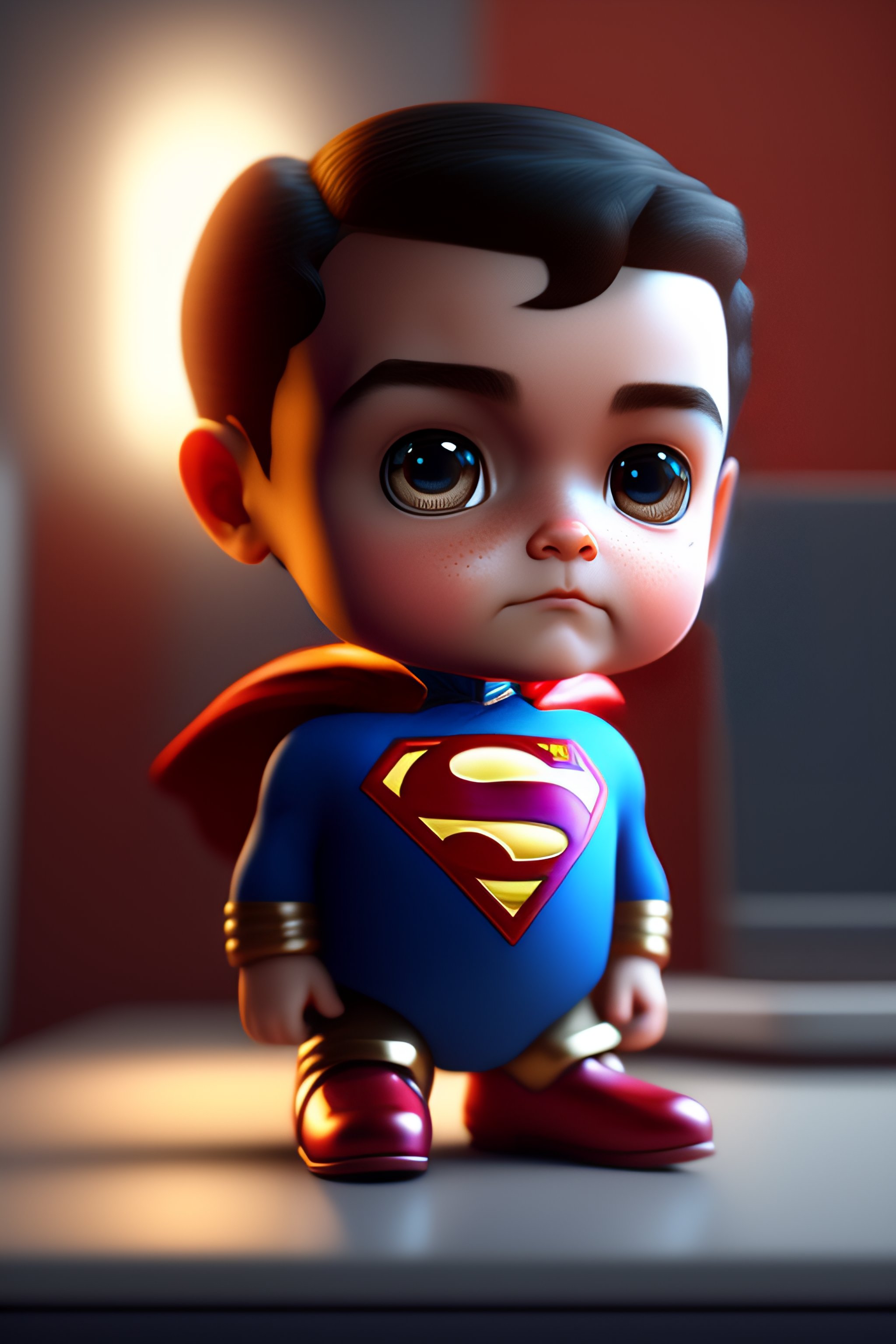 Lexica - Cute small humanoid superman sitting in front of laptop ...