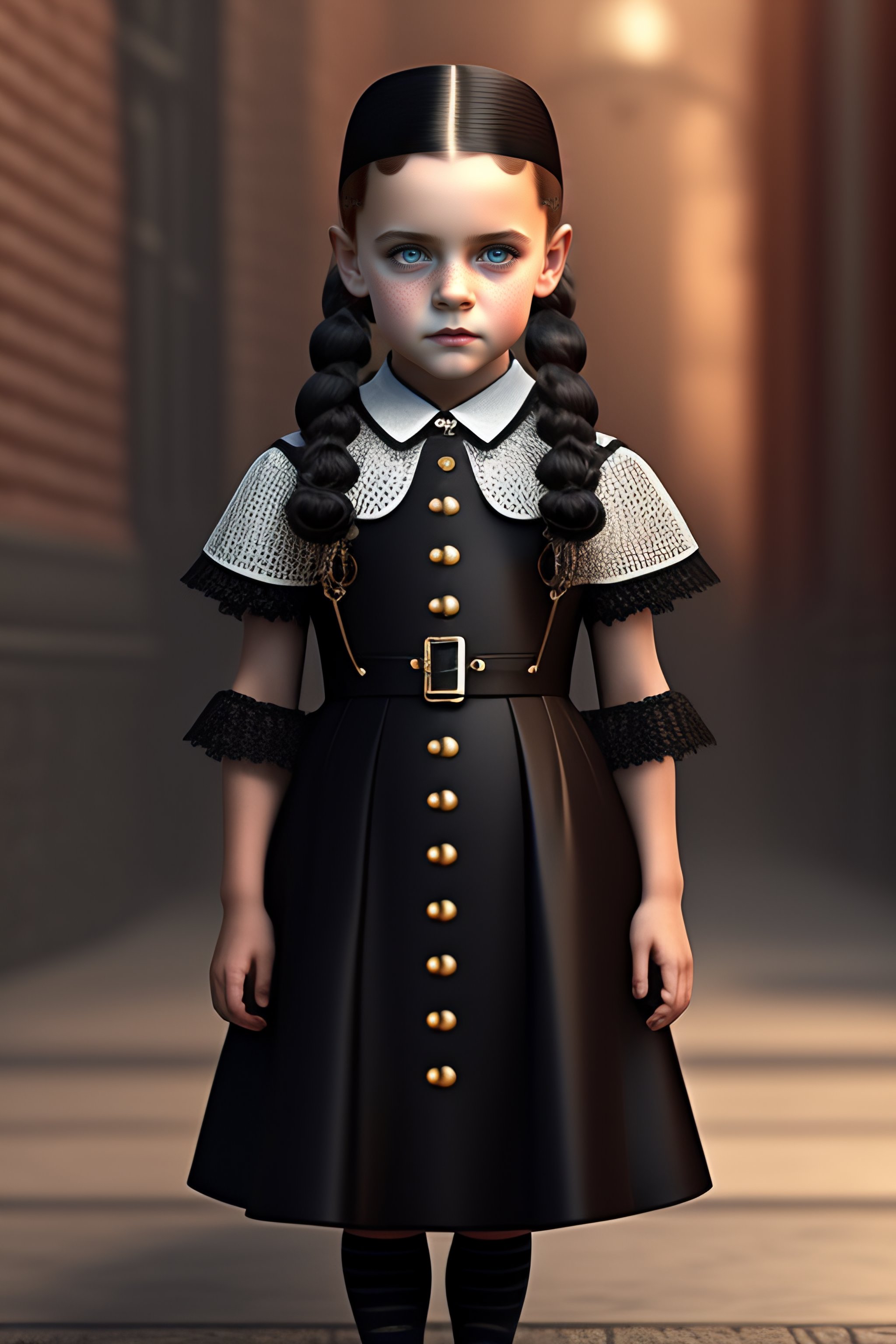 Lexica - Little kid Wednesday Addams wearing cyber looking steampunk ...