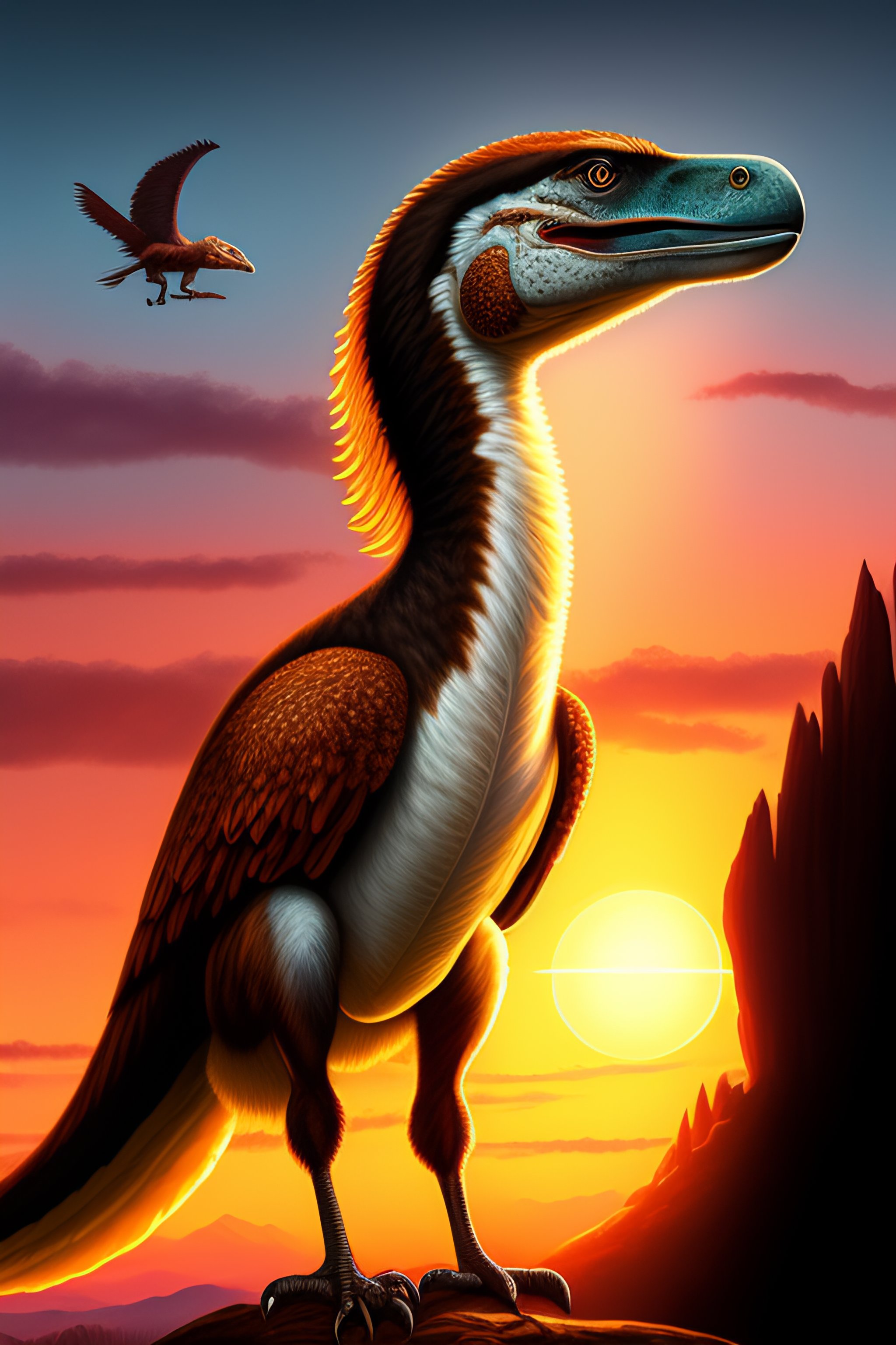 Lexica - Deinonychus, raptor, sunset, cretaceous, brown, feathered