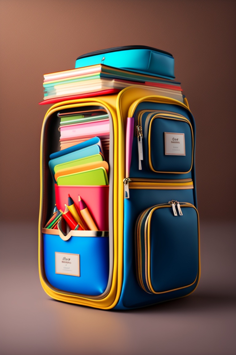 Lexica - A zipped open backpack with various, typical elementary school ...