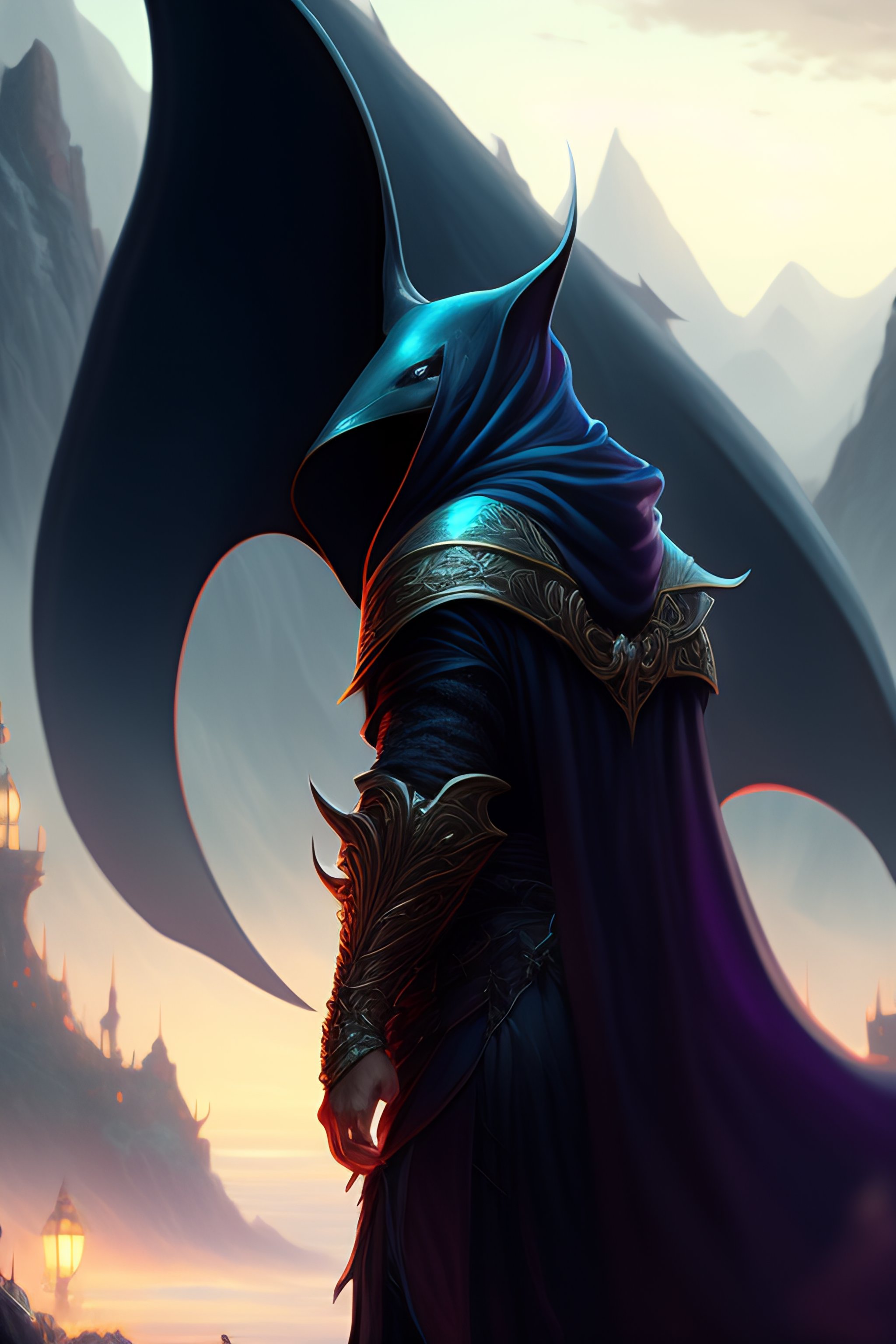 Lexica - Establishing shot of a fantasy hooded demonic figure with a ...