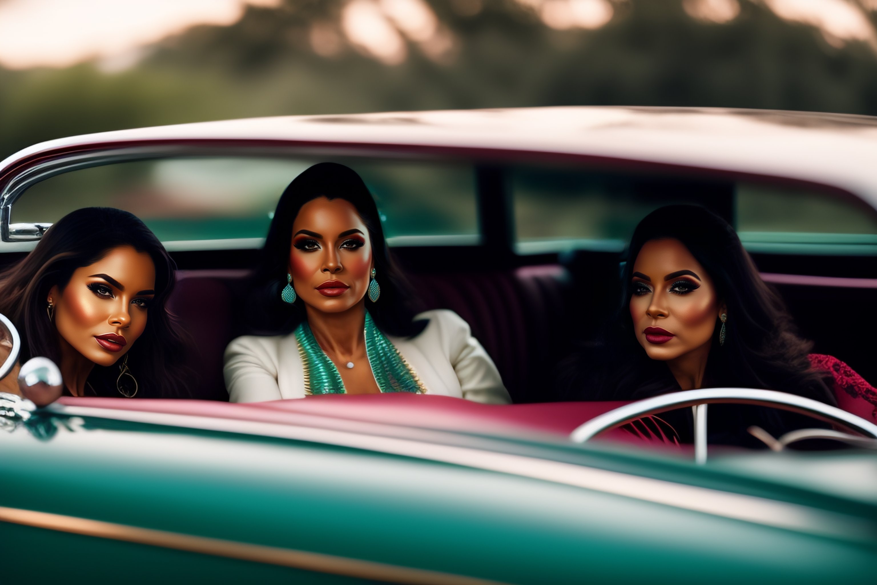 Lexica - Two latinas riding in a lowrider