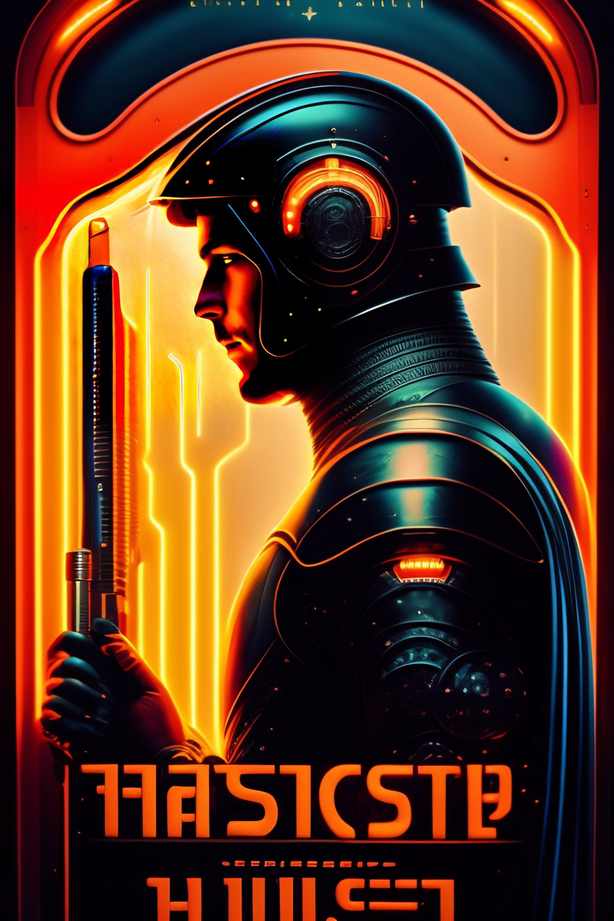 Lexica - Vintage Poster Medium Shot 1820, futuristic cyberpunk, man in ...