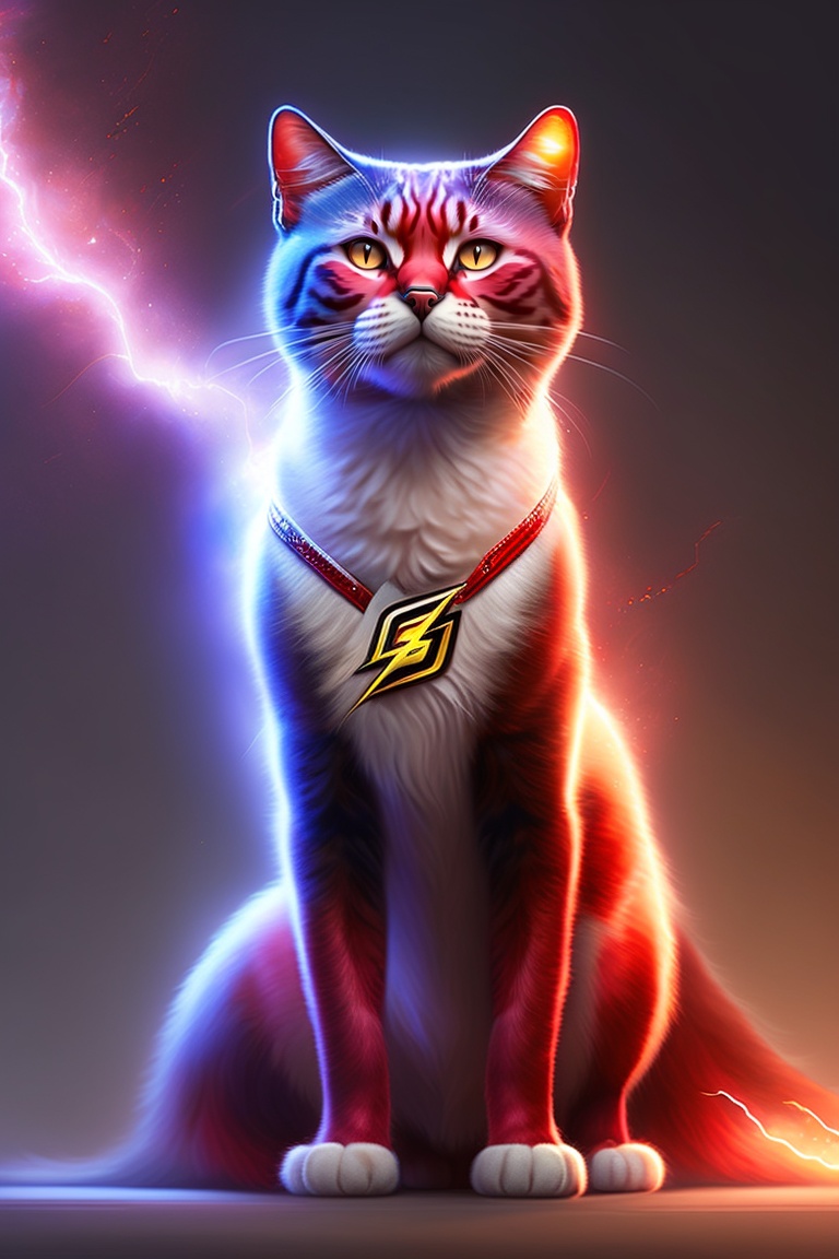 Lexica - Cat as flash, humanoid, 3d, full body, realistic, red lightning