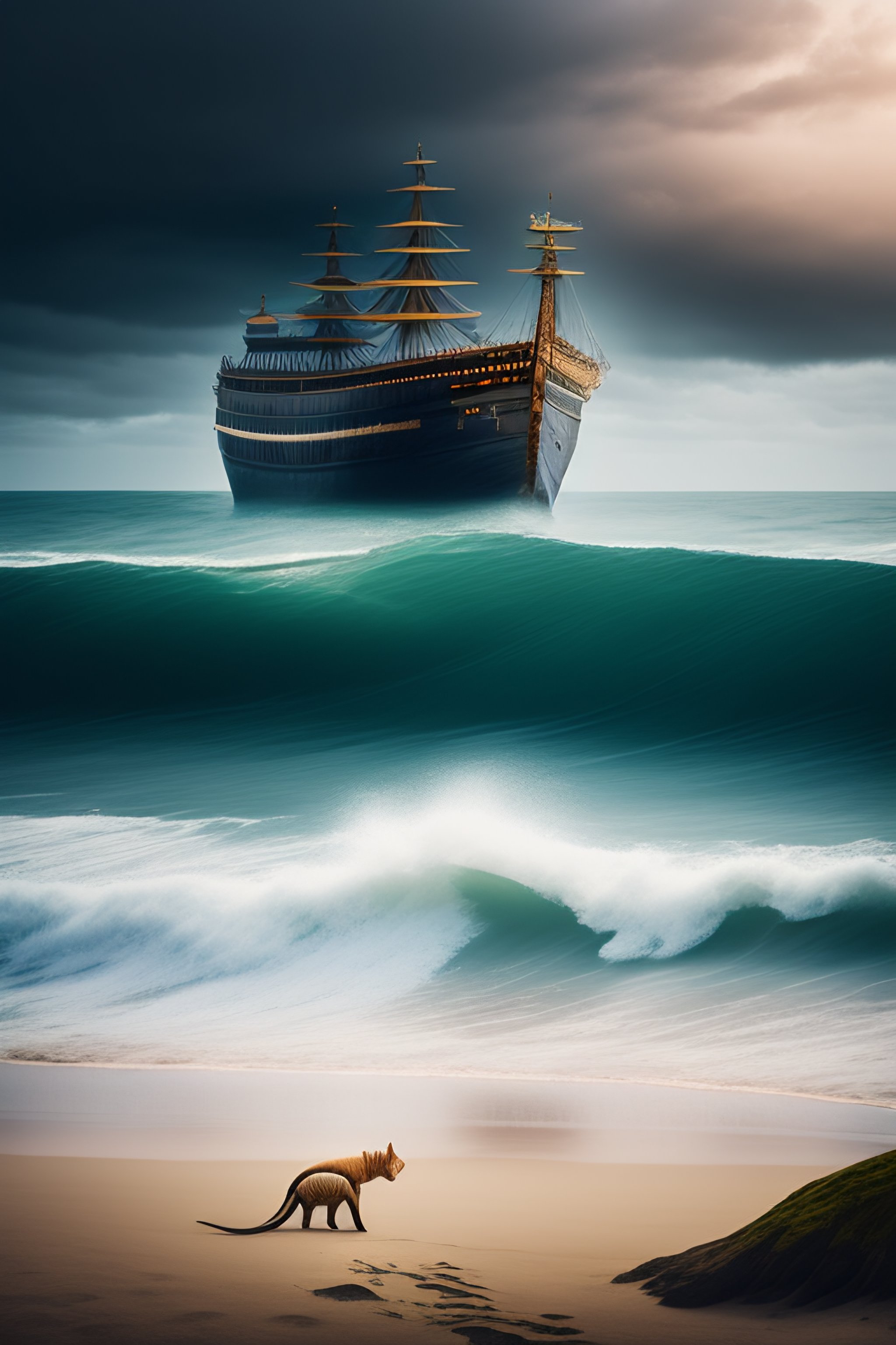 Lexica - Half human sea creature emerging from the ocean, crawling and ...