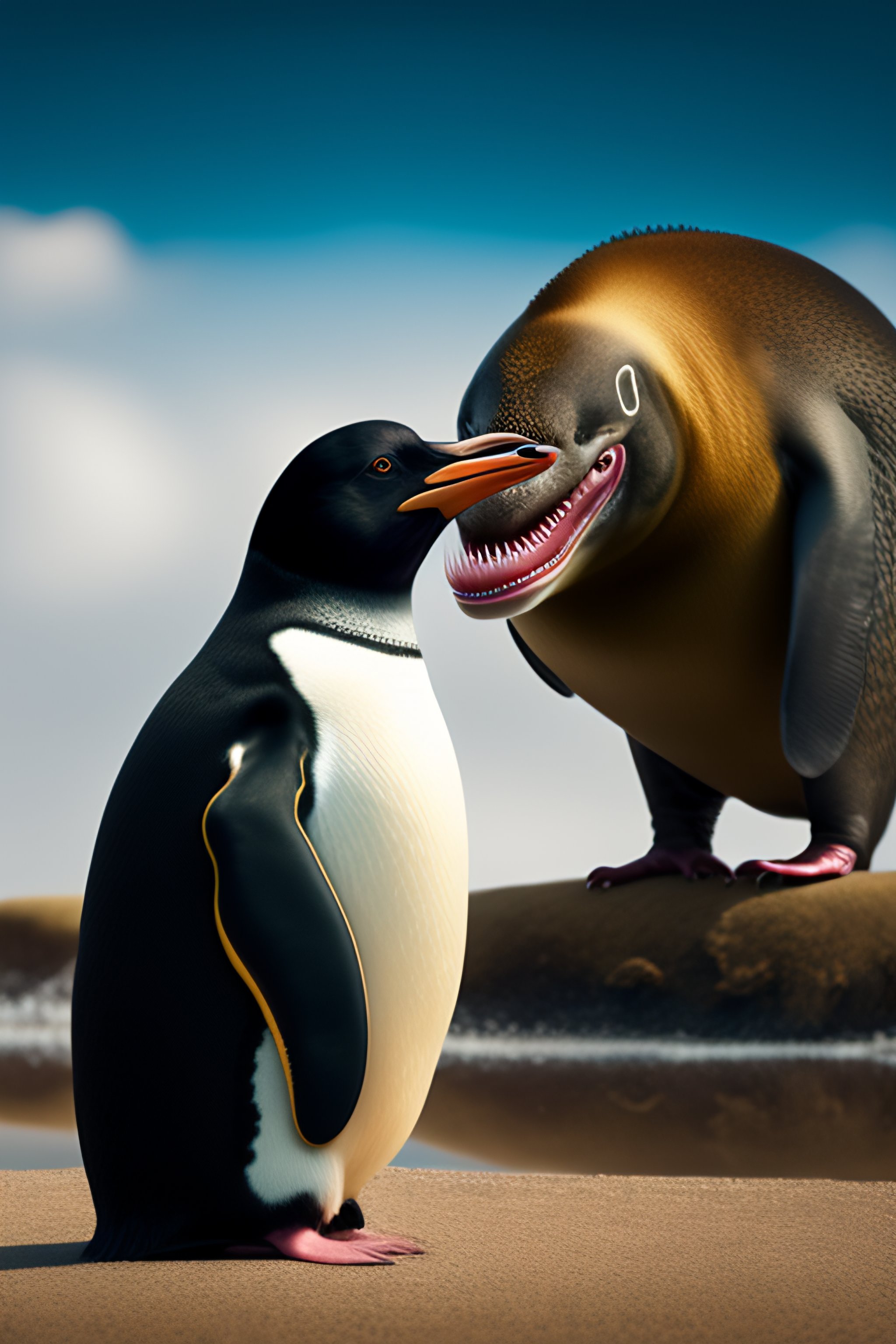 Lexica - Portrait of a penguin with a dinosaur