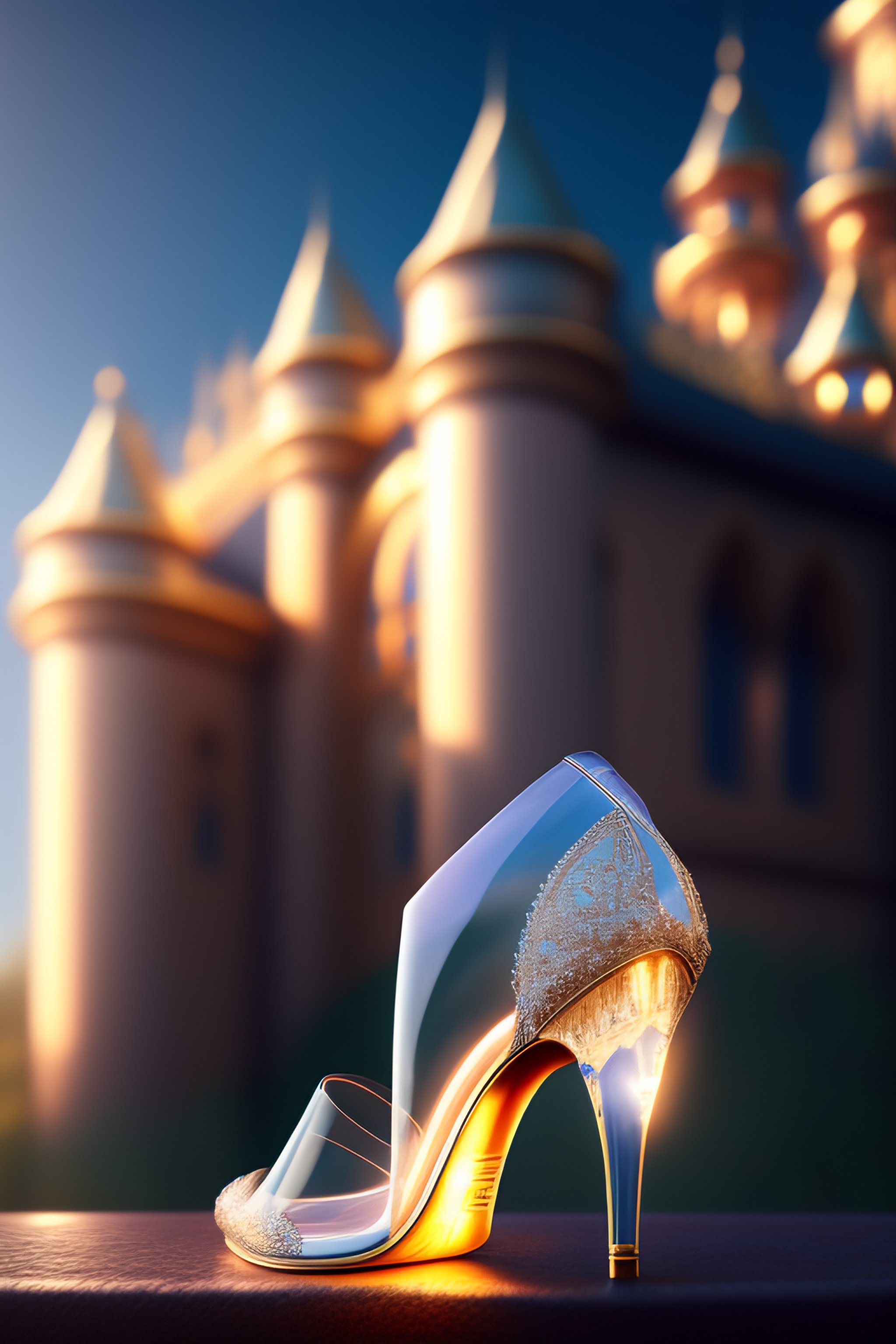 Lexica - Shiny clear high heel shoe in front of a castle, fantasy, 8k ...