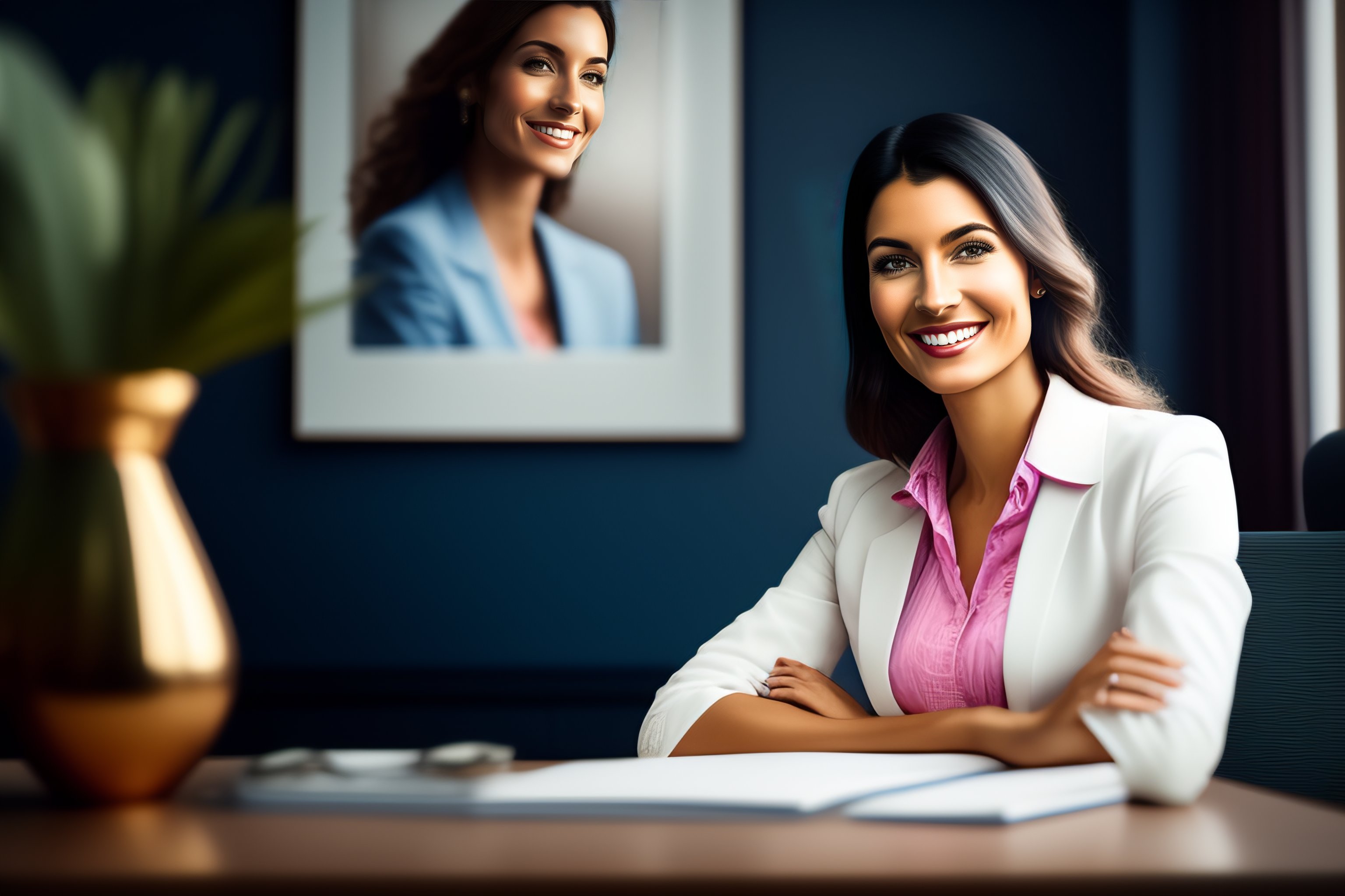 Lexica - Realistic portrait of a young female psychiatrist smiling in ...