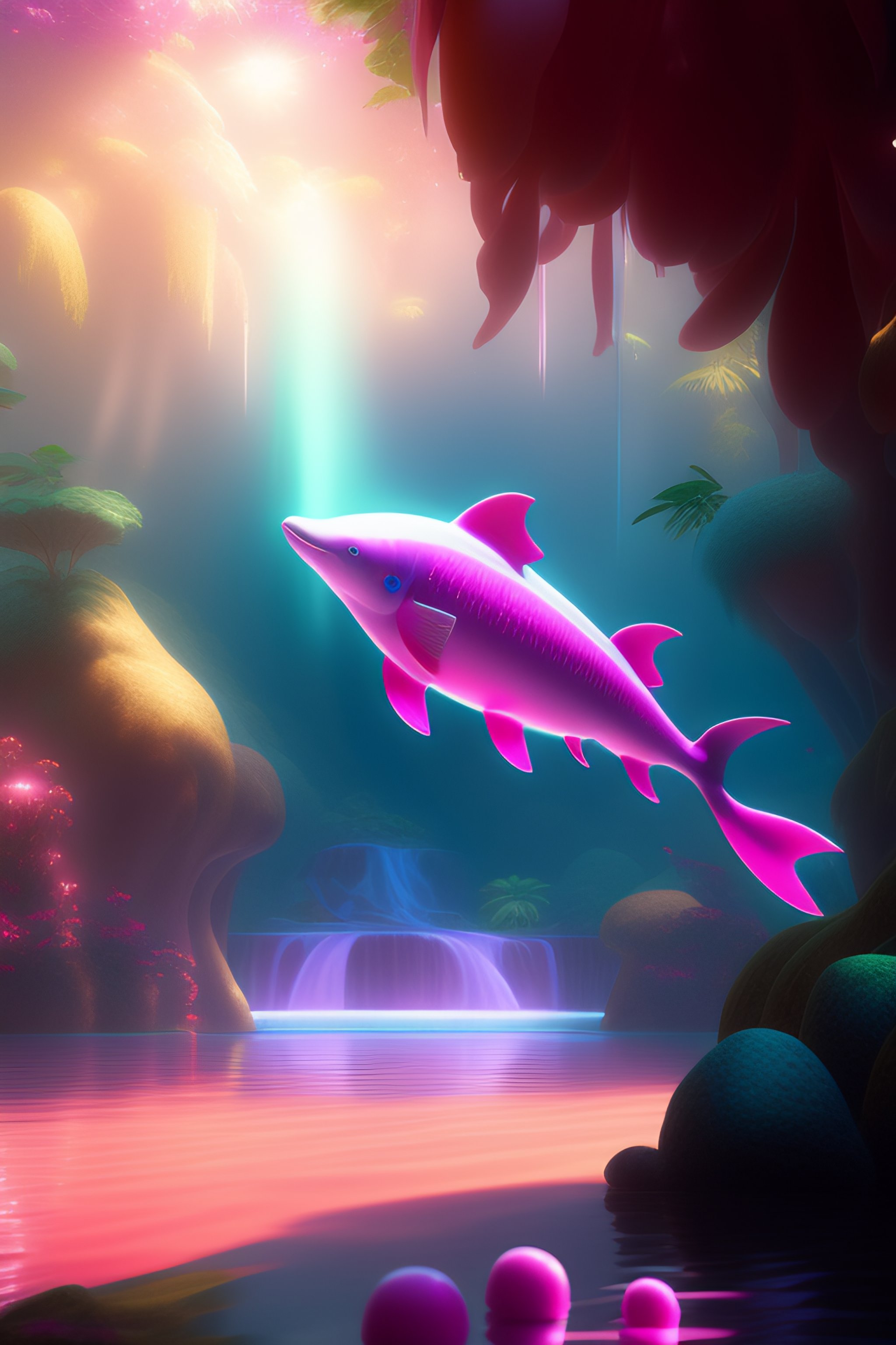 Lexica - A pink dolphin by pixar in the rainforest, surrealism, fantasy ...