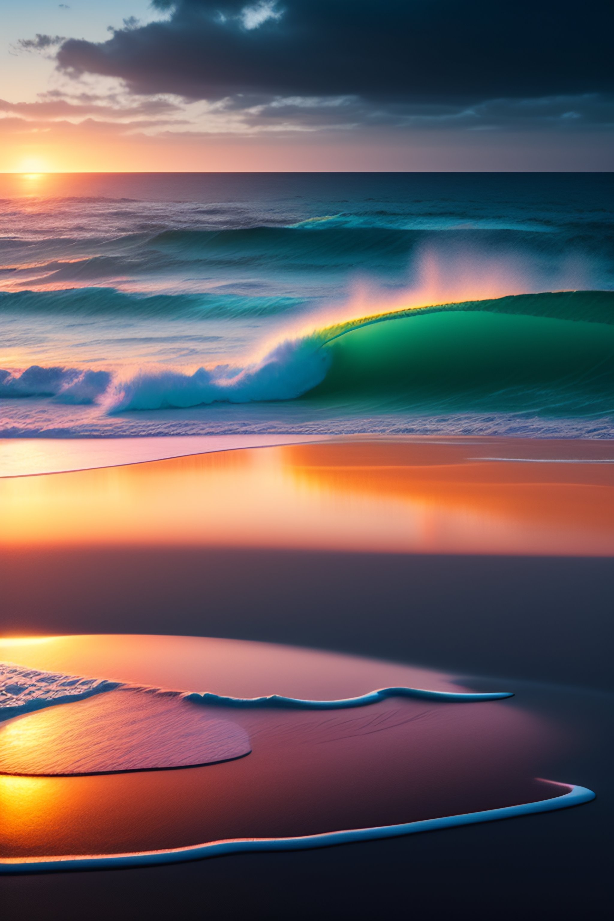 Lexica - Fire, rain, snow, wave, beach, sunset, mulitcolor ...