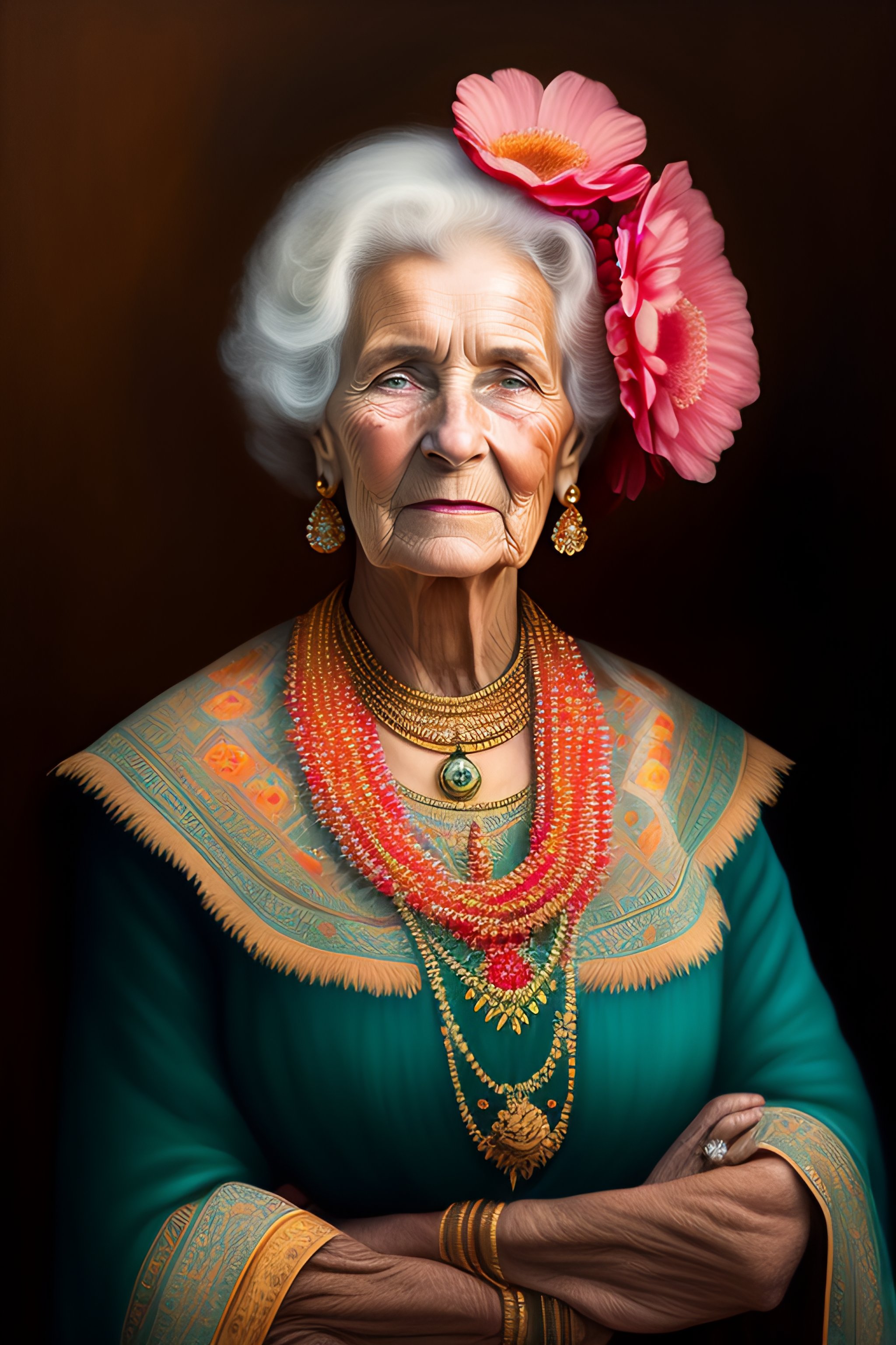 Lexica - Old Woman Baba jaga Portrait with an beautyful Flowers