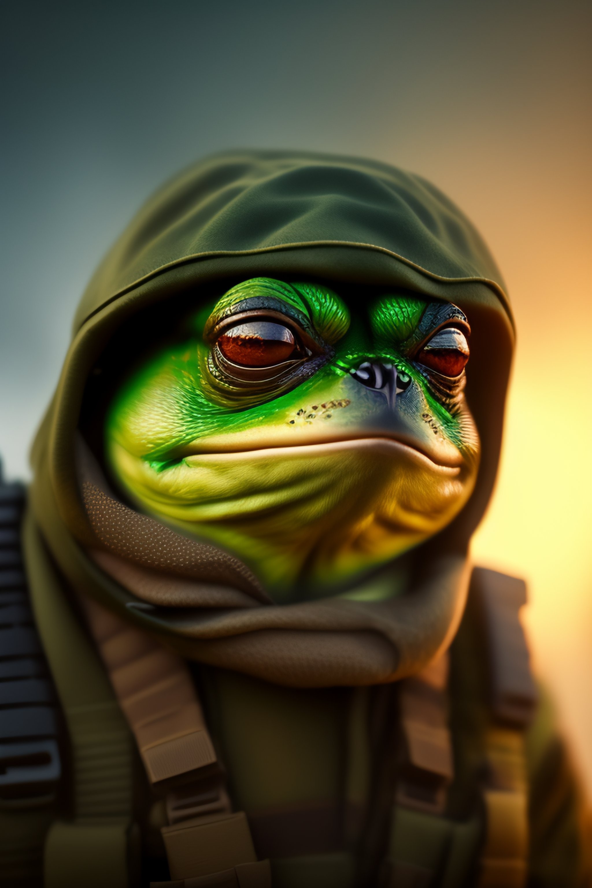 Lexica - An exhausted pepe the frog at the frontlines in the army at ...
