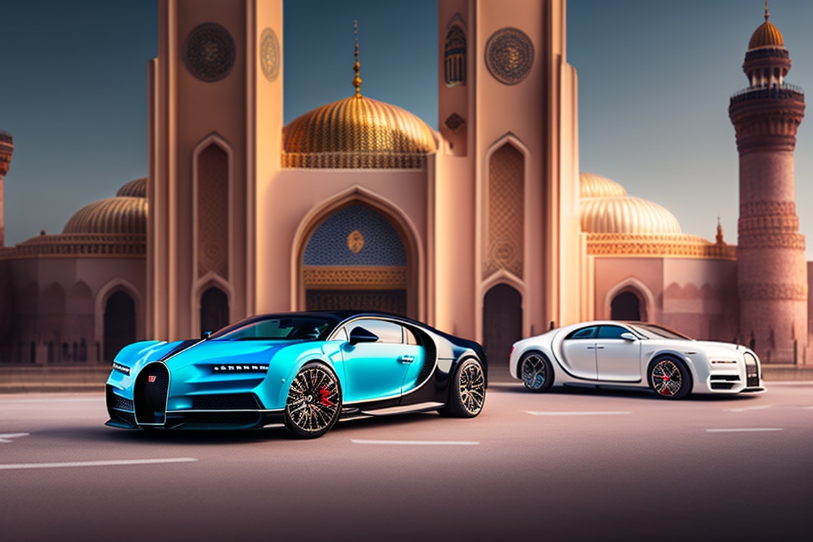 Lexica - A Bugatti Chiron and rolls Royce Ghost in front of mosque