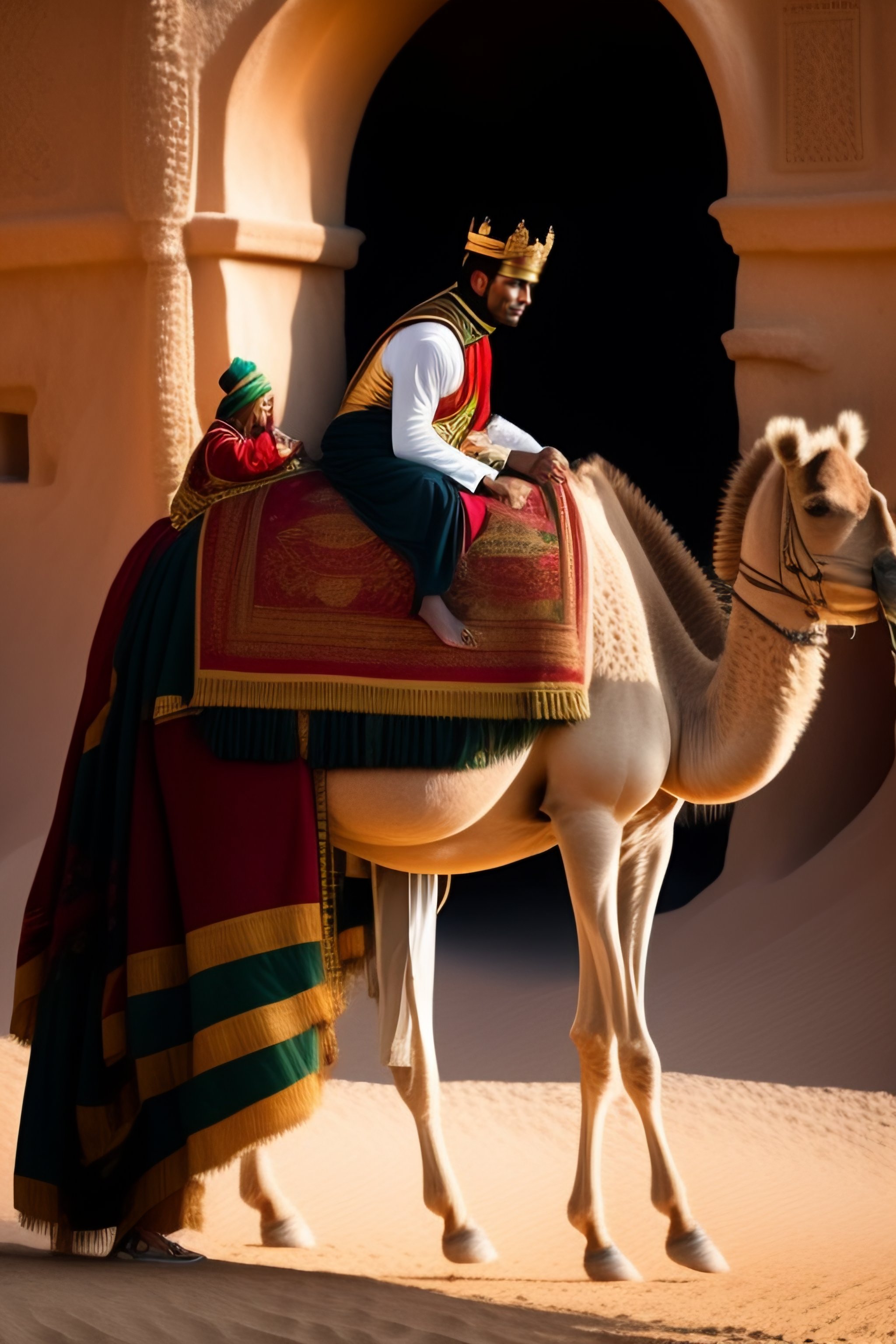 Lexica - King Cristiano Ronaldo on a camel with a rob