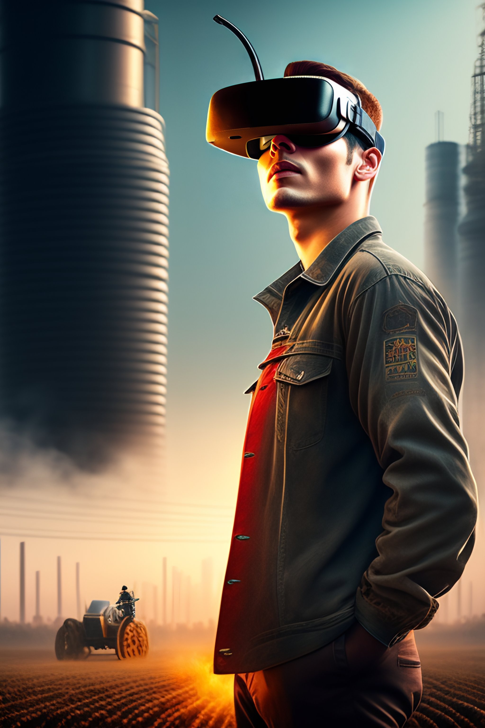 Lexica - A portrait of young farmer using a virtual reality headset and ...