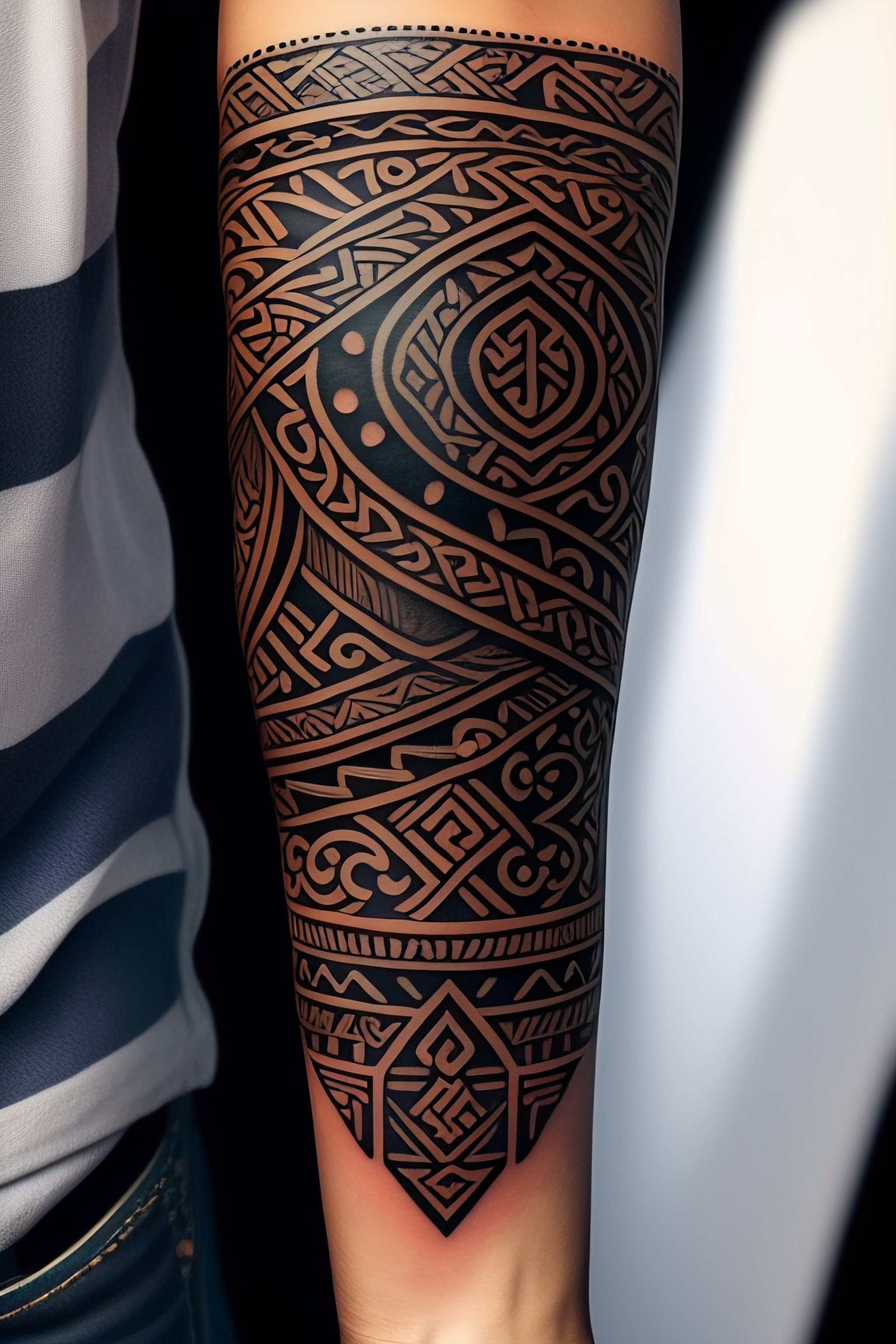 Lexica - Arm Tattoo maori style with thin mines and viking symbols
