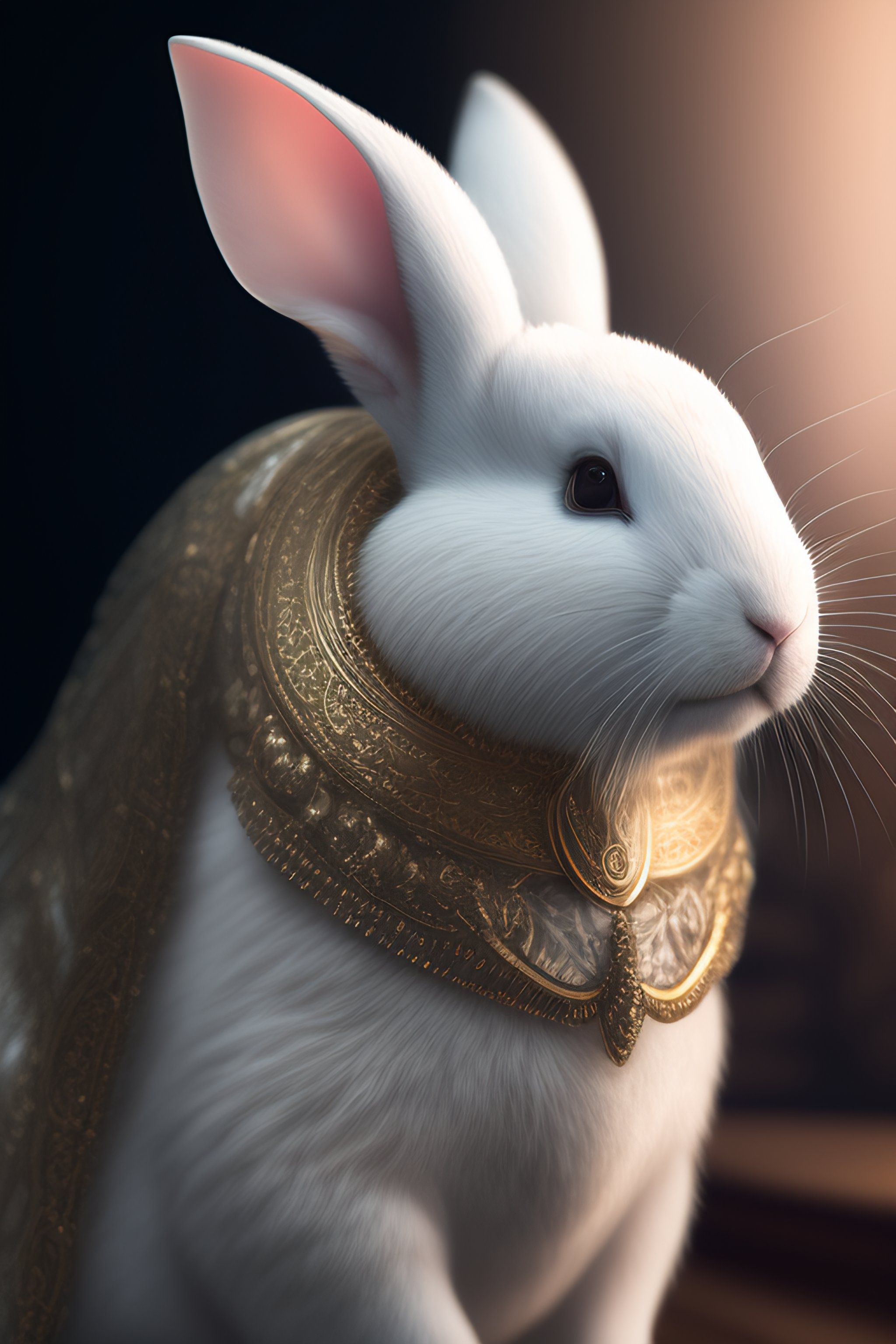 Lexica - A white rabbit with intricate silver ornament engravings on ...