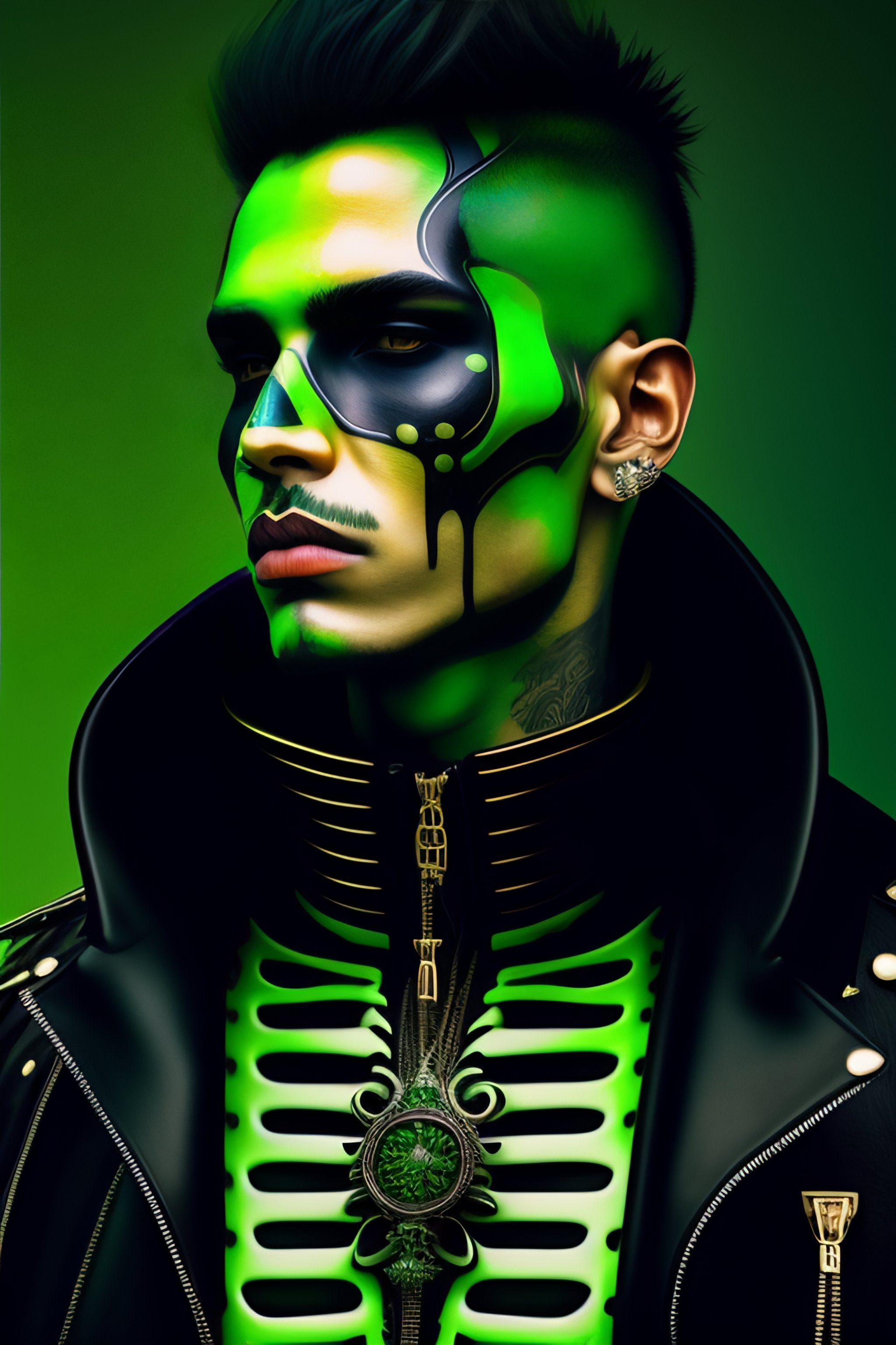 Lexica - Hyper detailed fine art portrait of skeleton punk with green ...