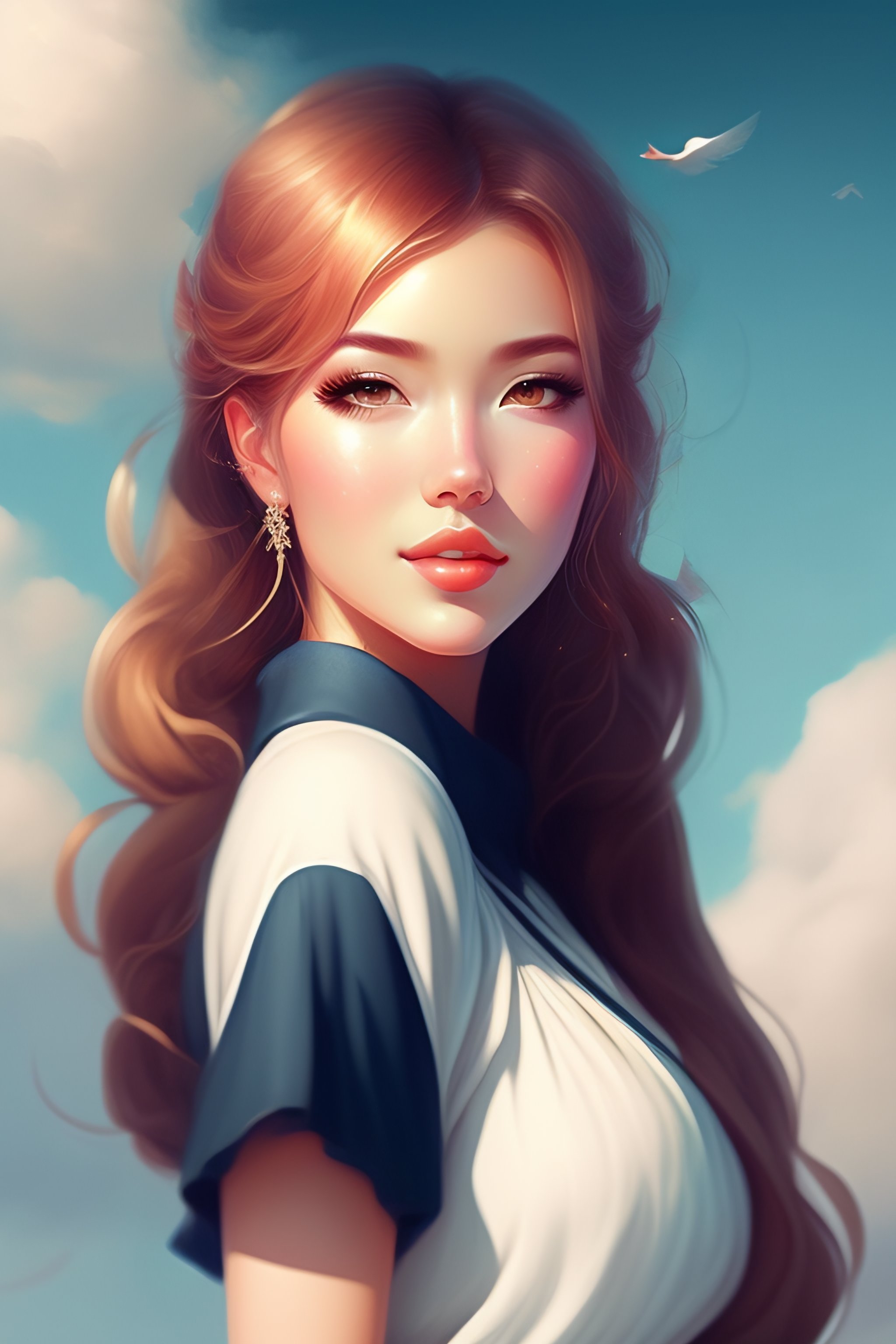 Lexica - Portrait of cute girl, cloudy sky background lush landscape ...