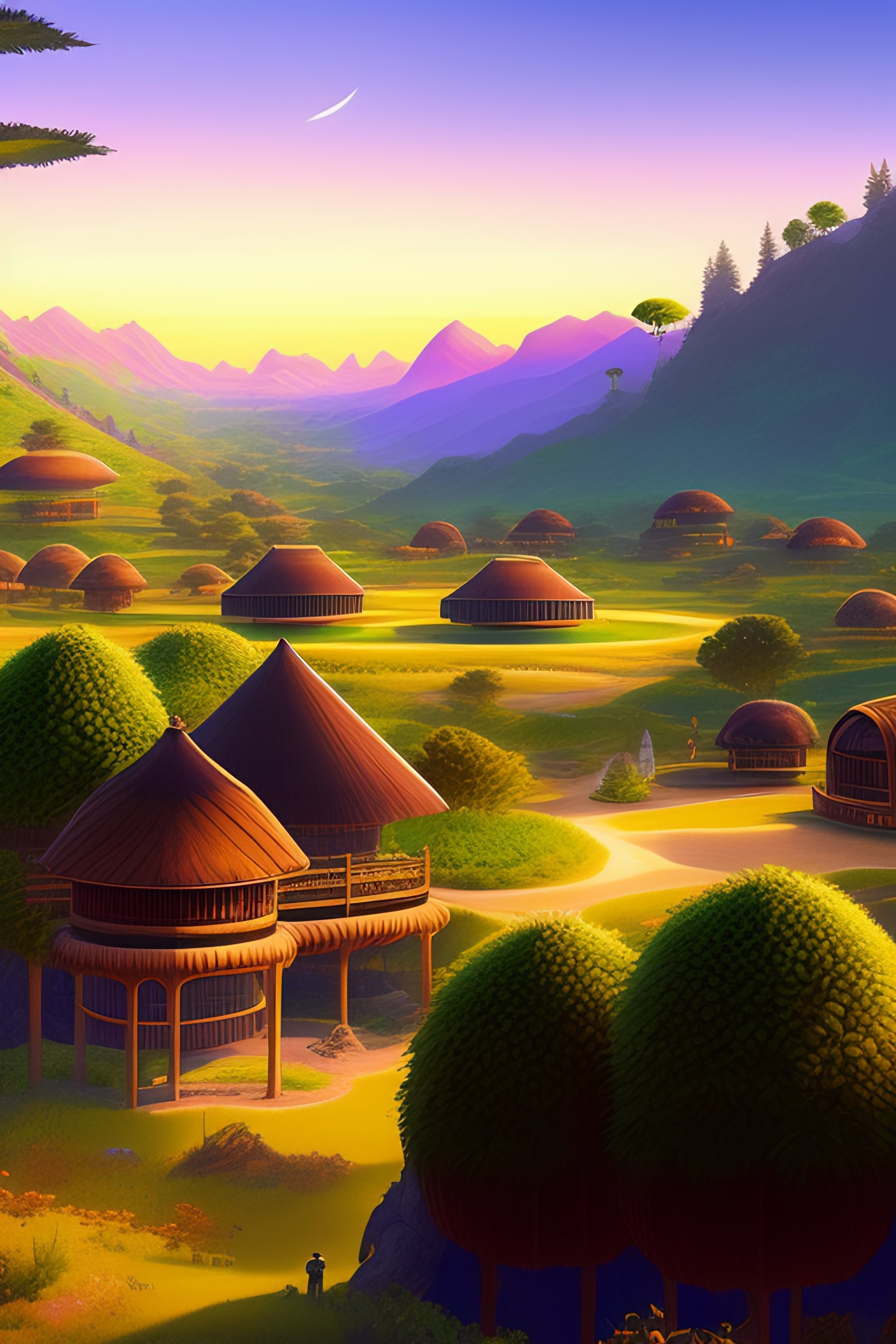 Lexica - Realistic Solarpunk utopian farmland, from the roof, many ...