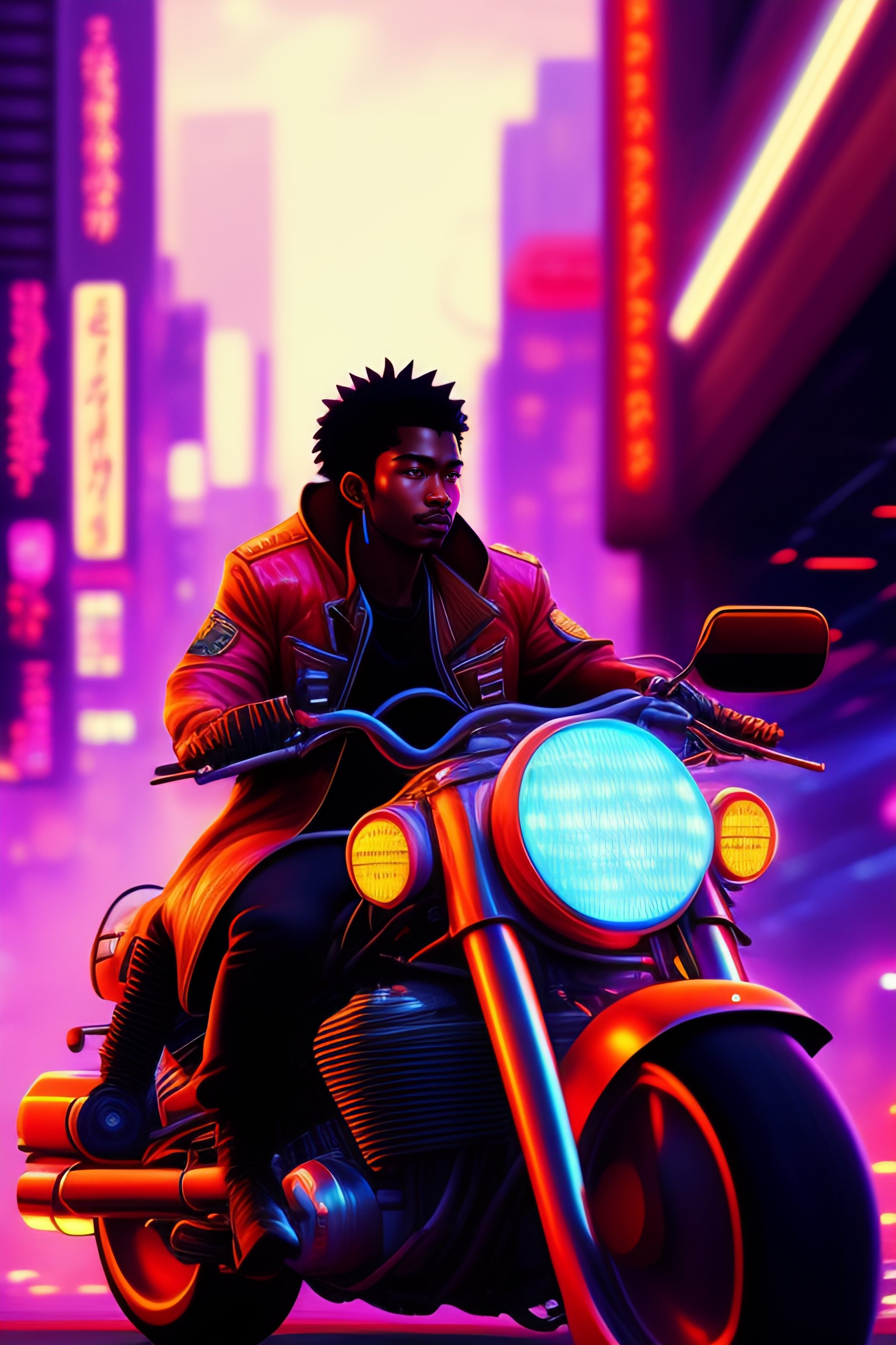 Lexica - Kaneda on his motorcycle in neo tokyo looking for akira, night ...