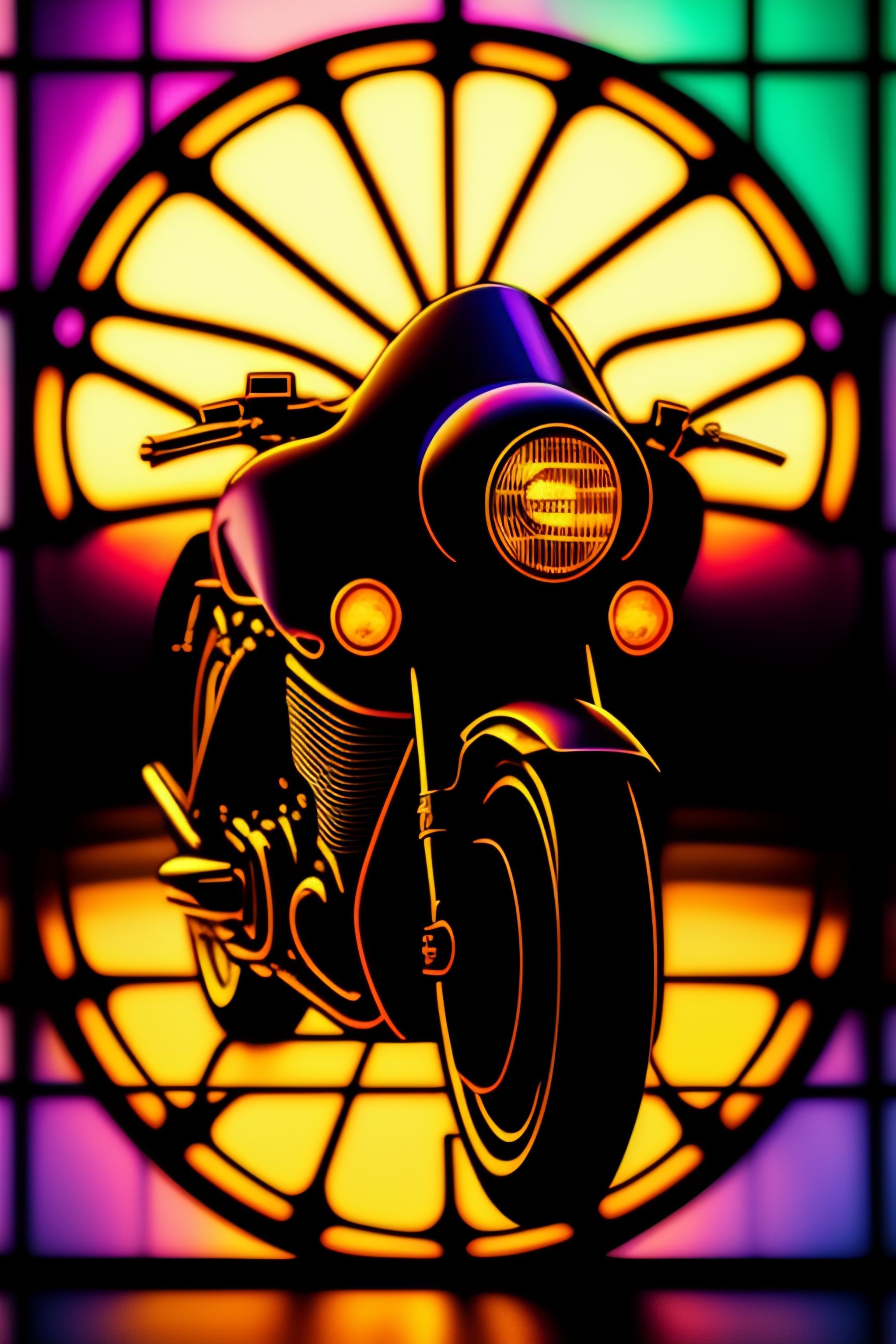 Lexica - Stained glass picture of a motorcycle
