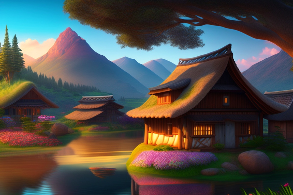 Lexica - Show a beautiful view of the village with traditional houses ...