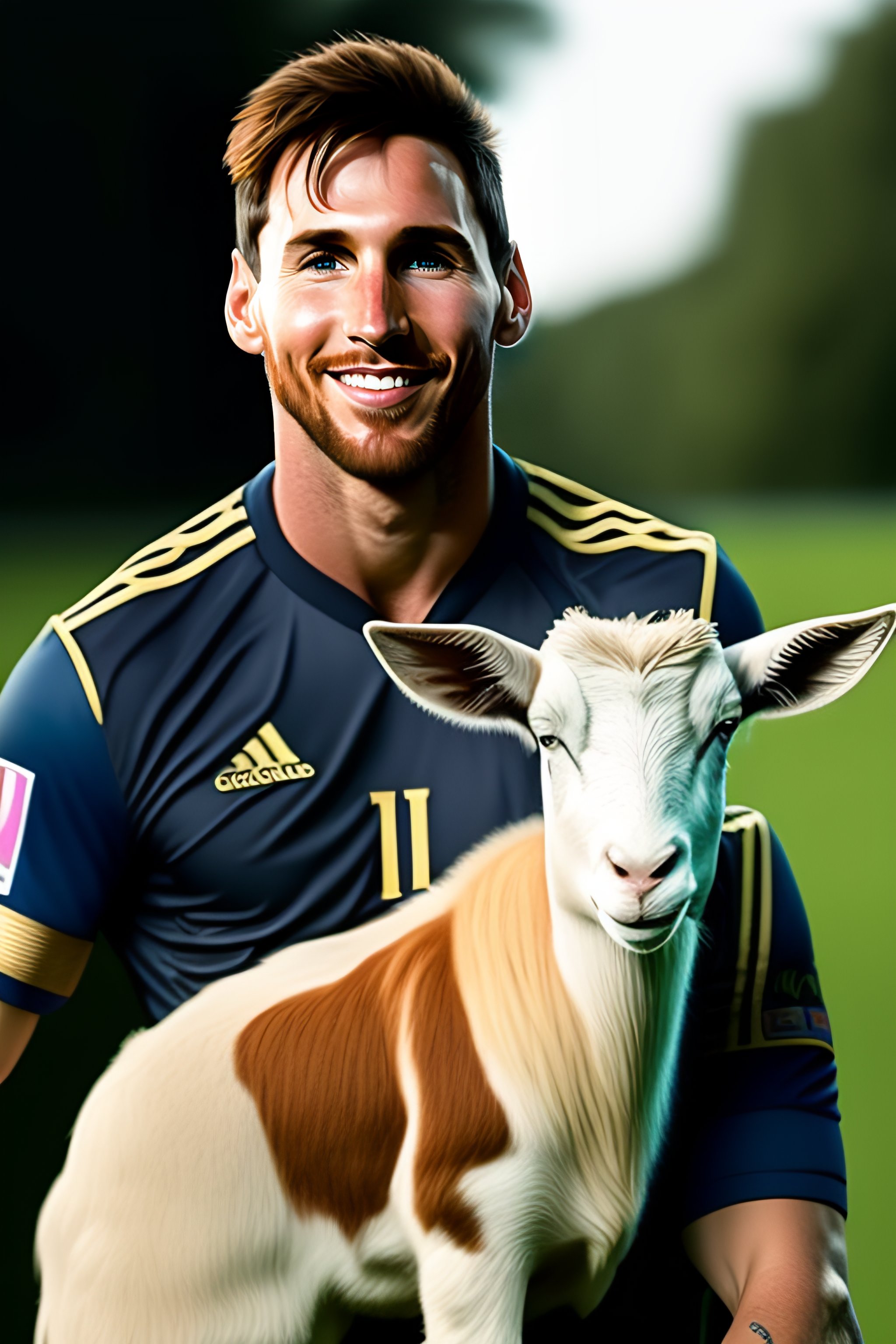 Lexica - Portrait of messi holding a goat