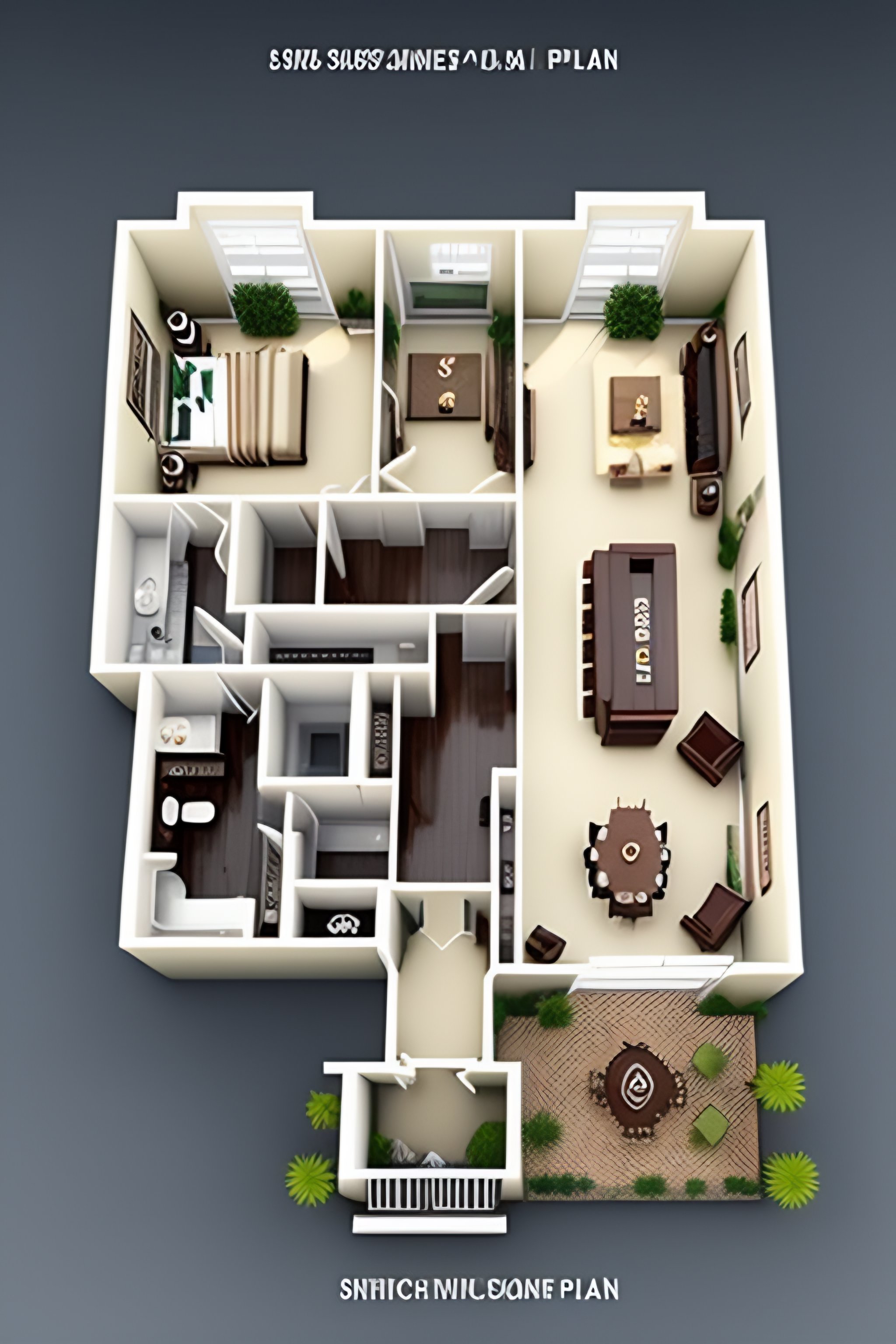 Lexica - 4 room, 3 baths, 1 living room house plan