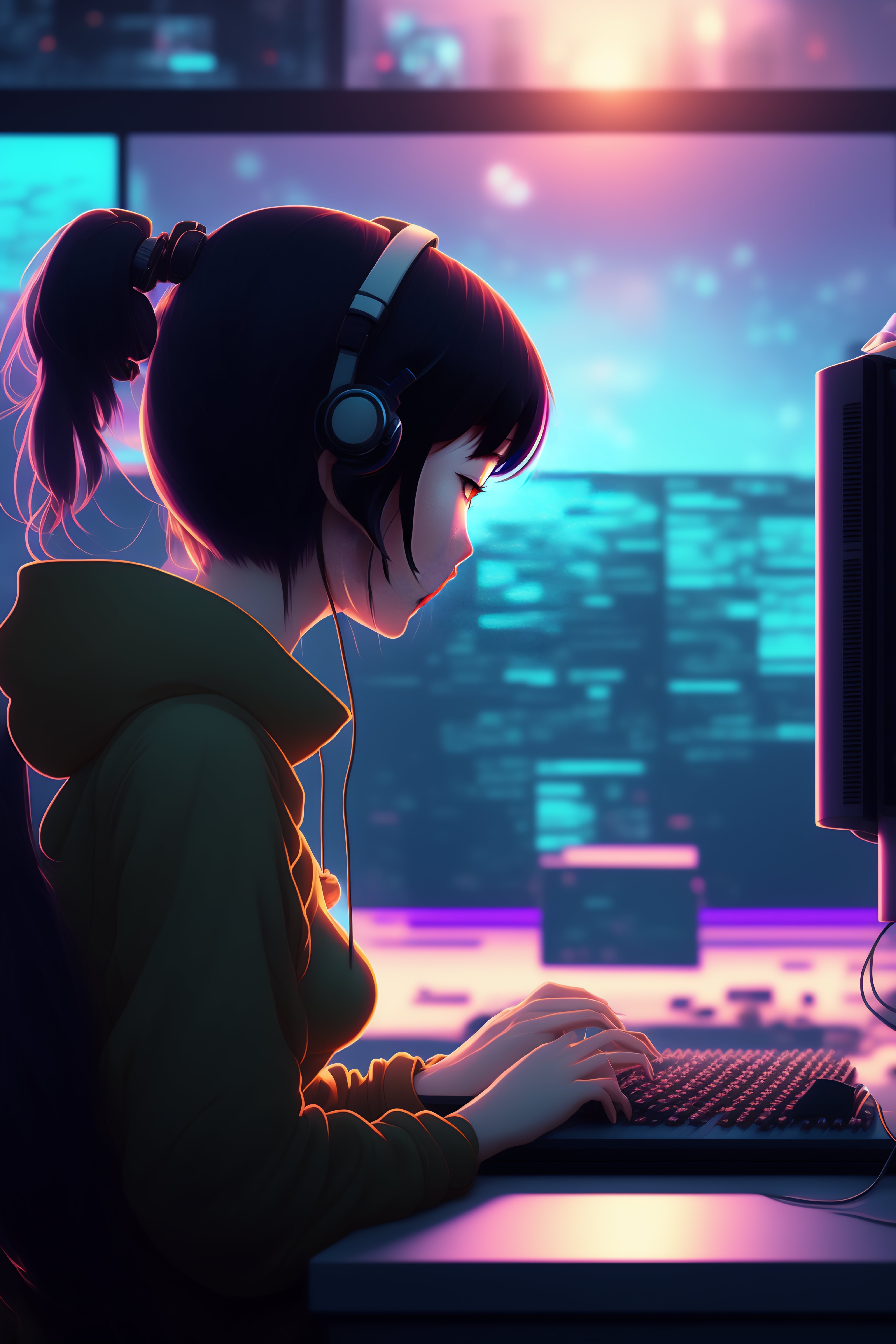 Lexica - Create a high resolution artwork of lofi ,Anime Girl is ...