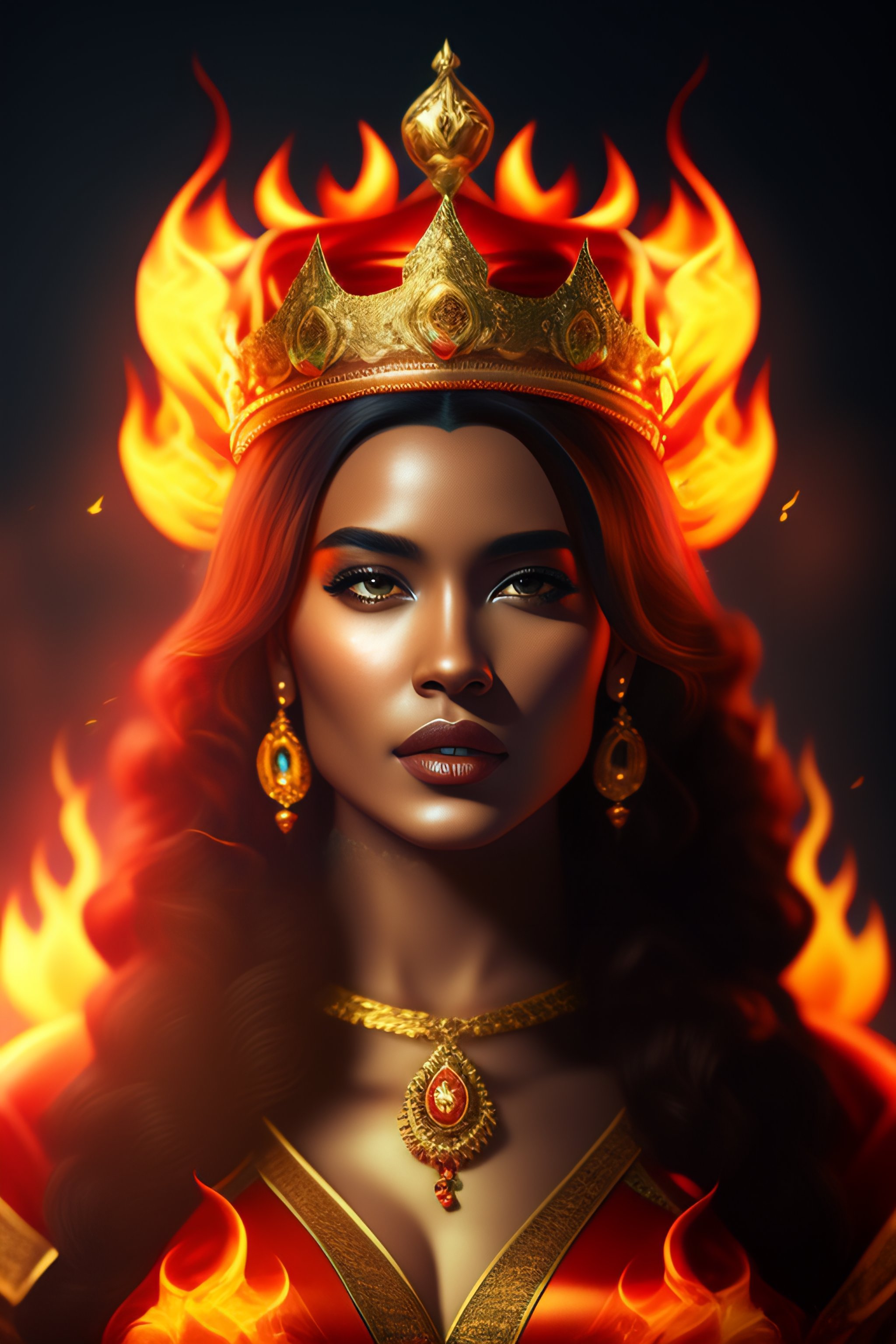 Lexica - Queen of fire character, crown made of flames, photorealistic ...