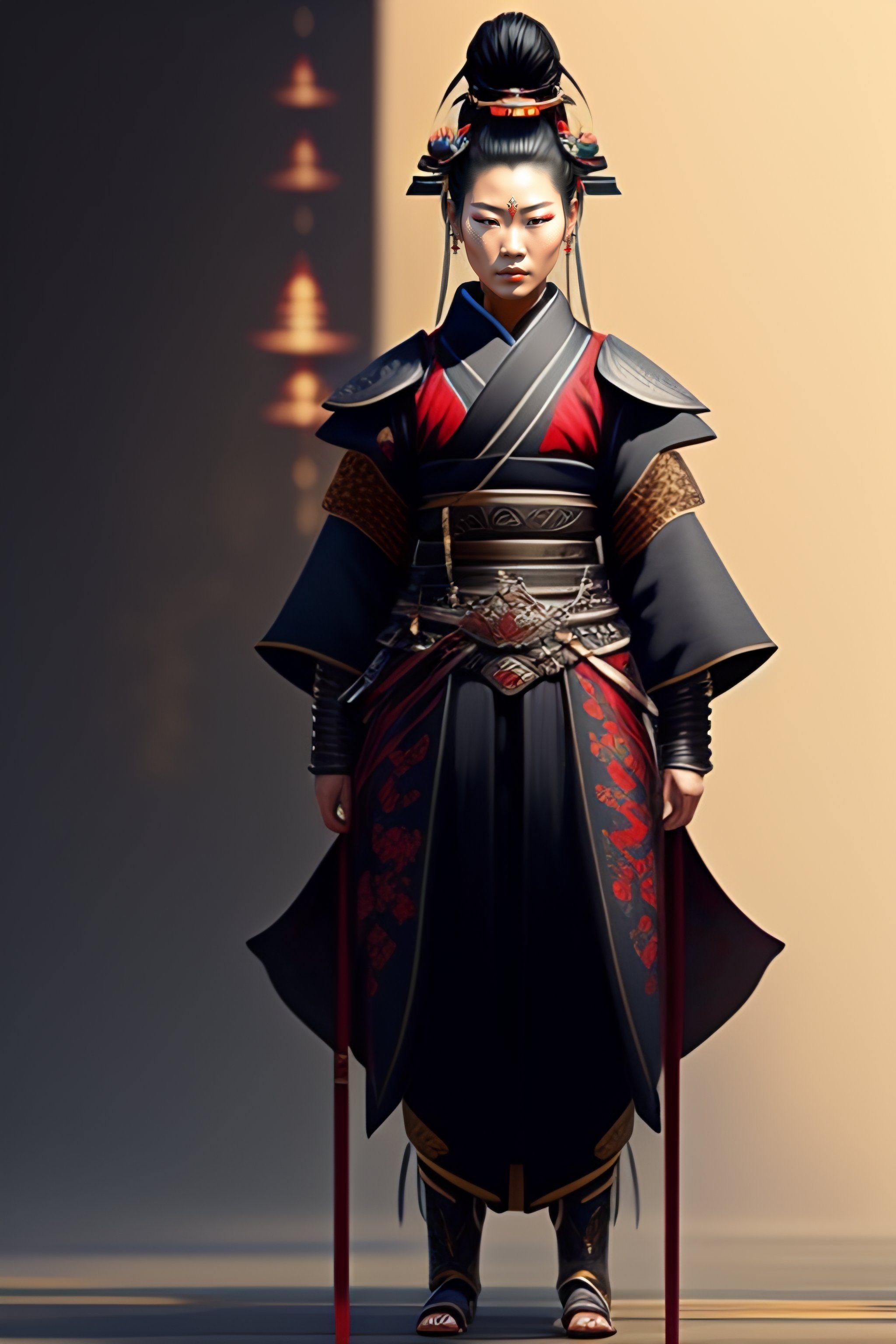 Lexica - Concept art of a samurai woman, in samurai armor, in samurai trousers, in a samurai ...